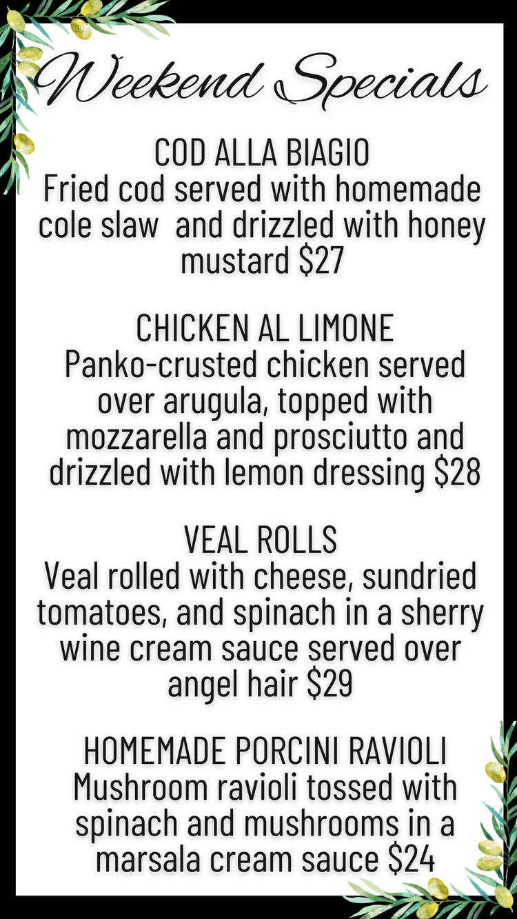 Weekend Specials — The Original Biagio's Trattoria