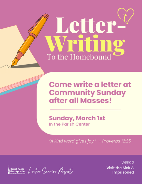 Letter-Writing to the Homebound — St. Peter the Apostle Roman Catholic ...