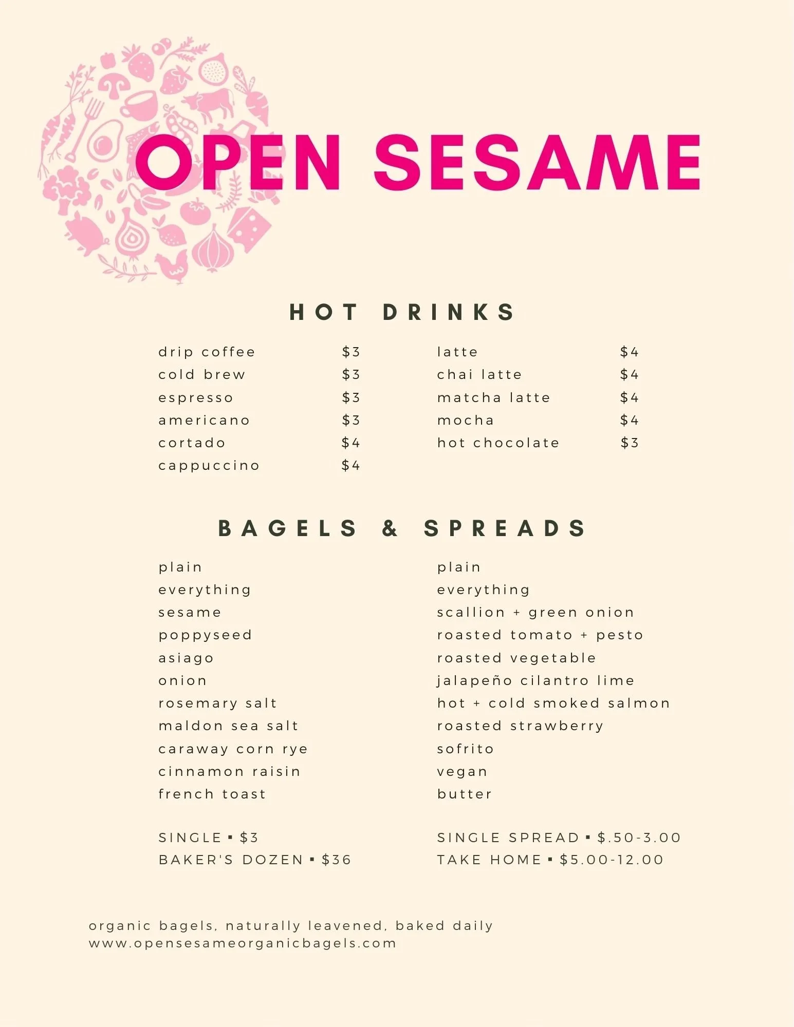 Menu — Open Sesame Bagel Shop