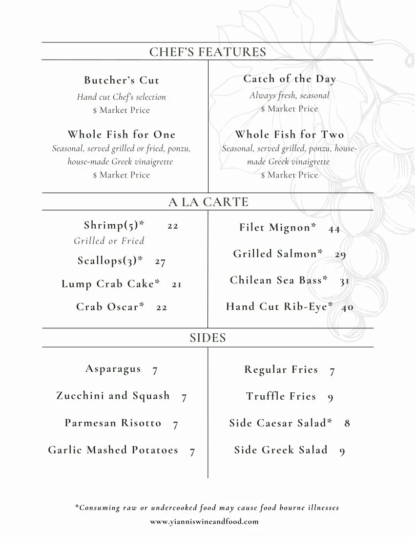 Menu — Yiannis Wine and Food