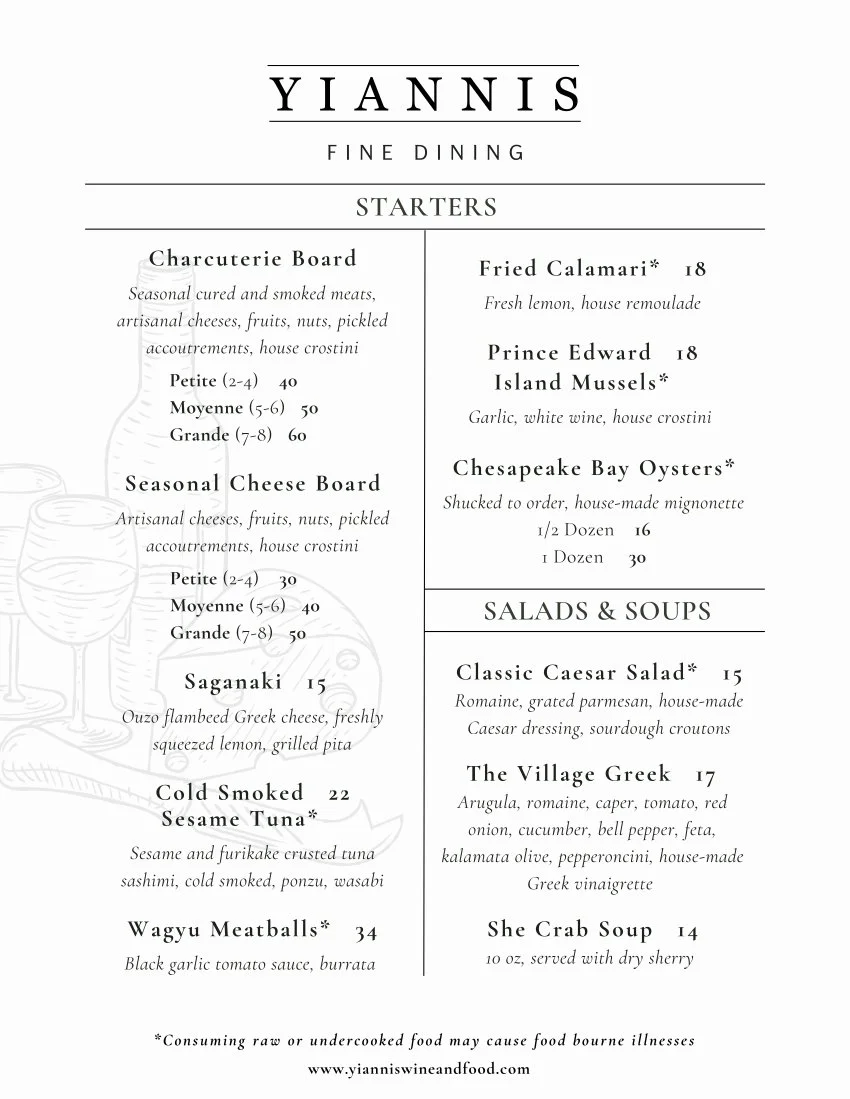 Menu — Yiannis Wine and Food