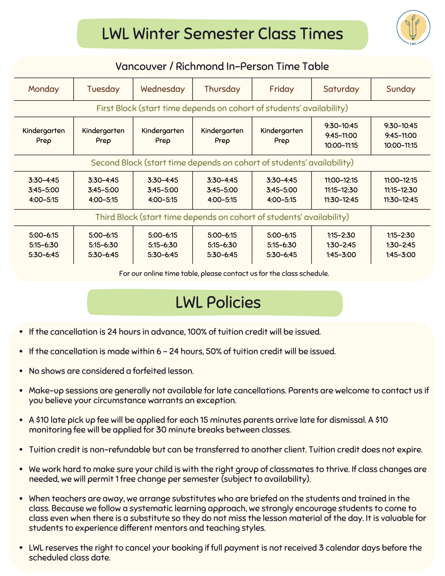 Class Schedule | LWL Education | Richmond & Vancouver — LWL Education