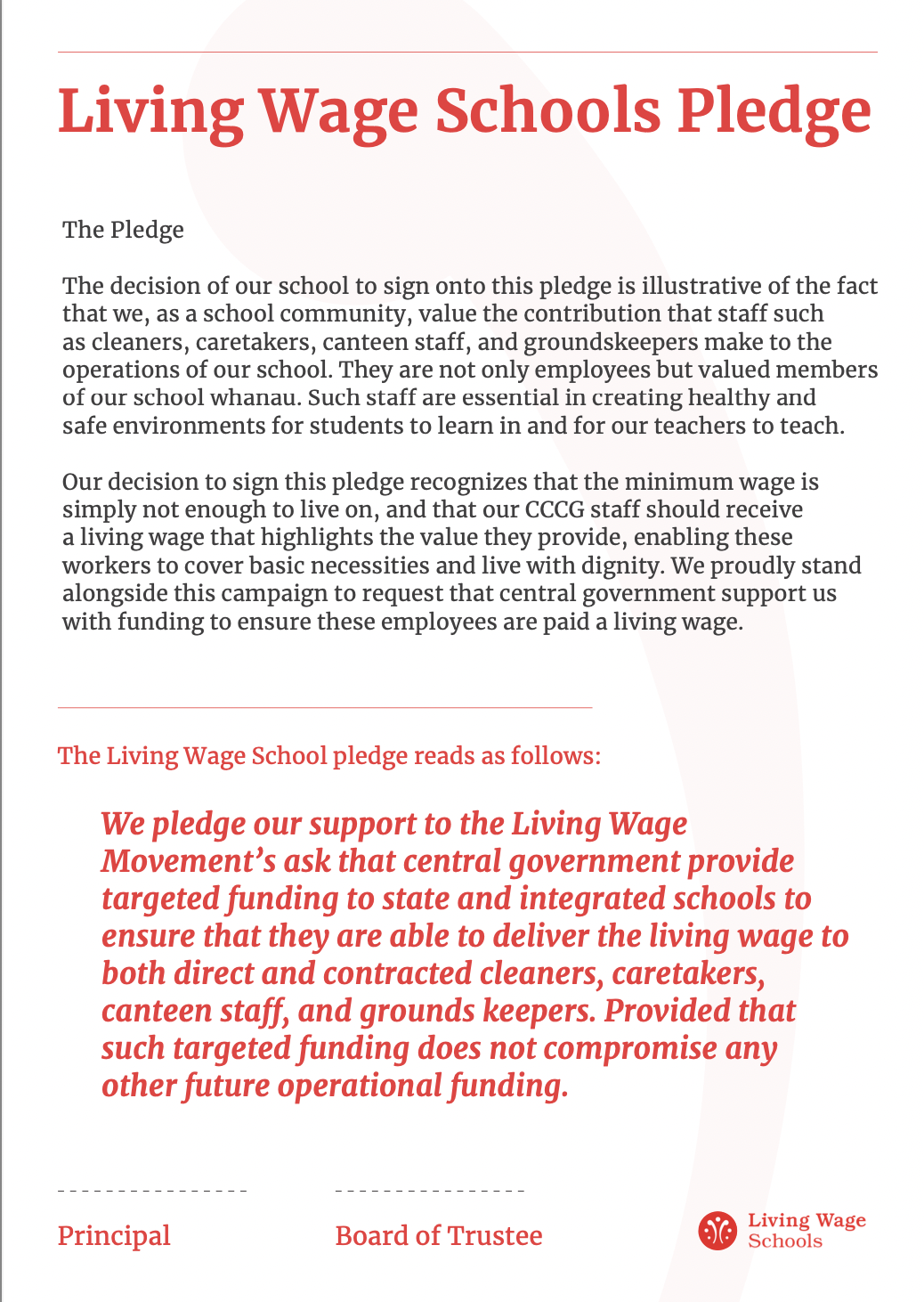 The Pledge — Living Wage Schools