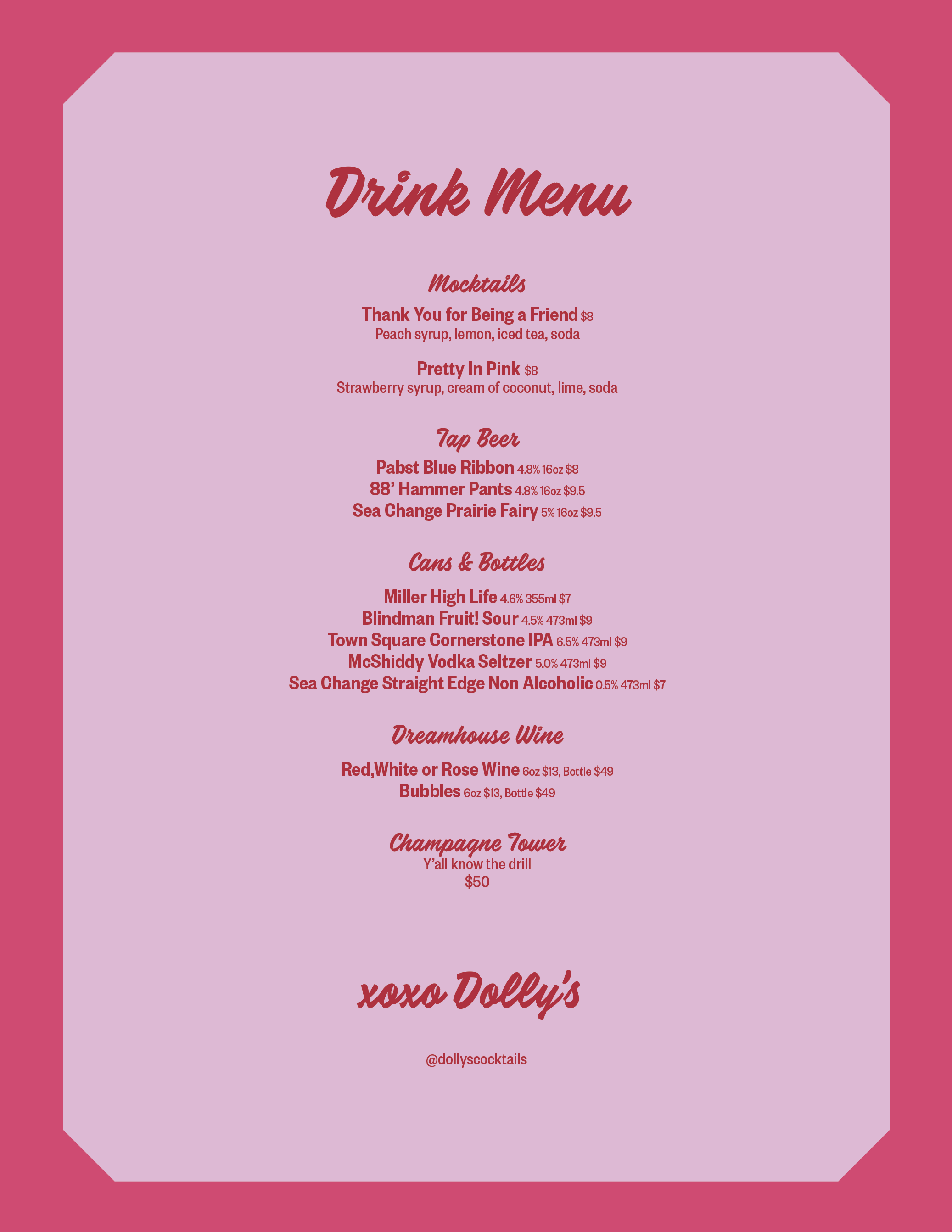 Menus — Dolly's Cocktails