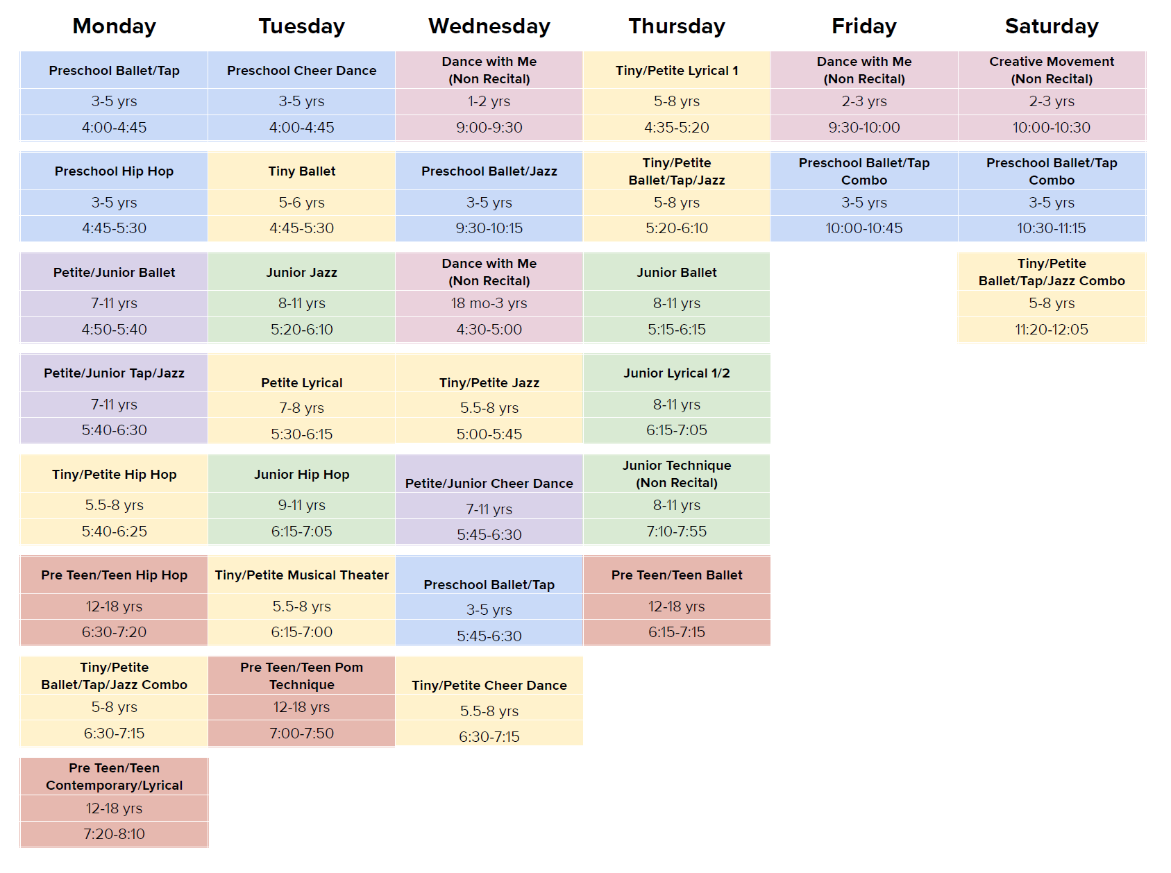 SEASON CALENDAR/SCHEDULE — HAVEN DANCE