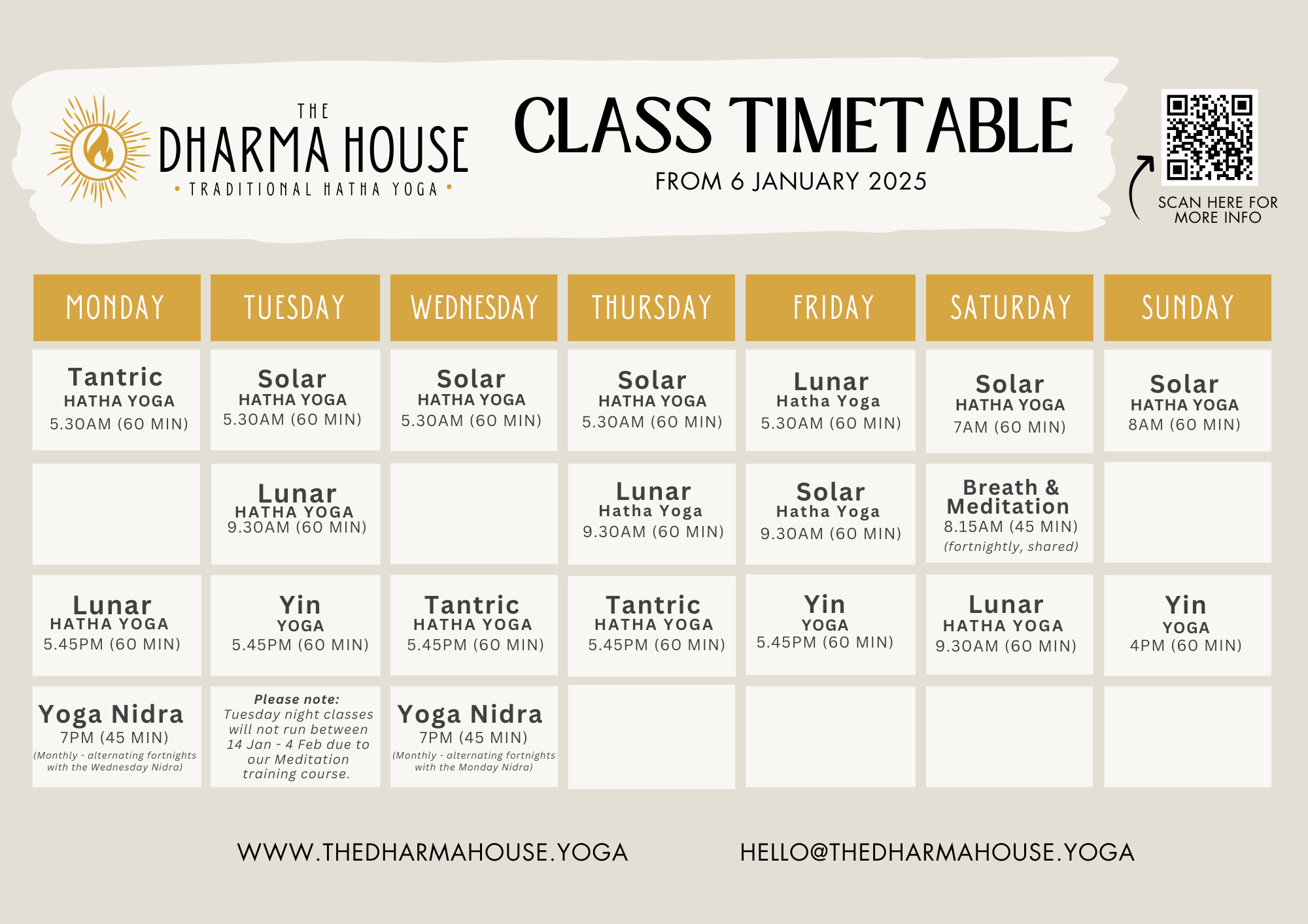 timetable — the dharma house | traditional hatha yoga