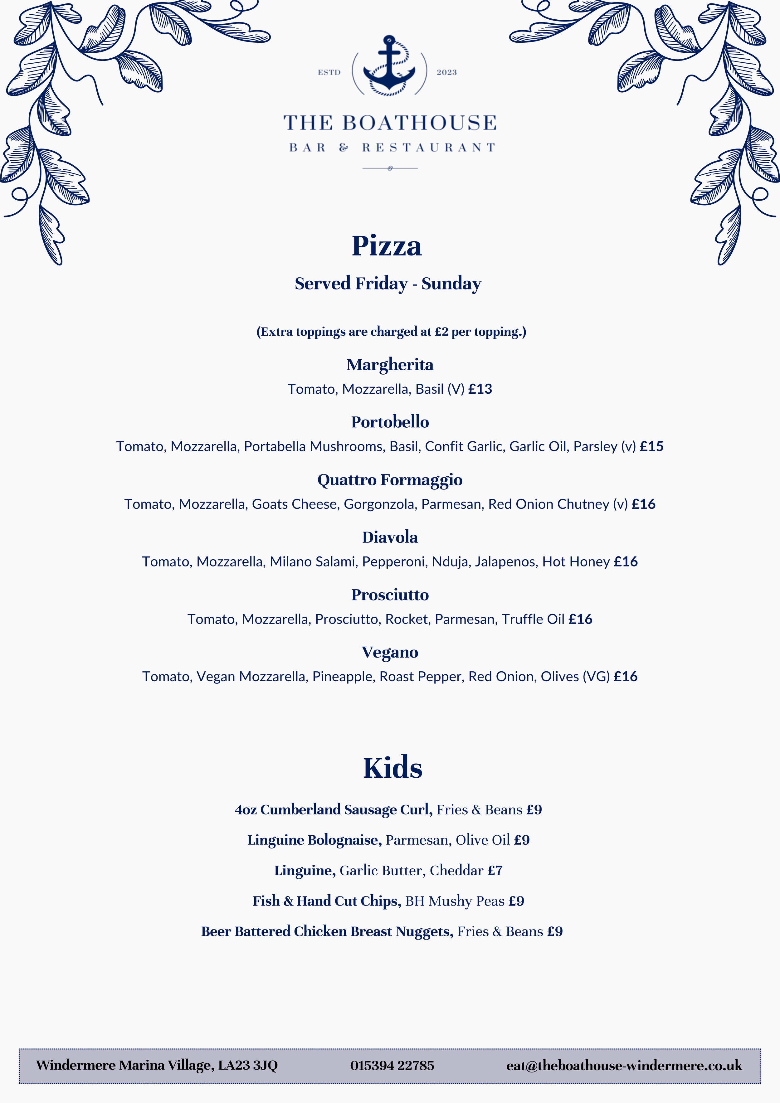 Menus — The Boathouse Bar and Restaurant