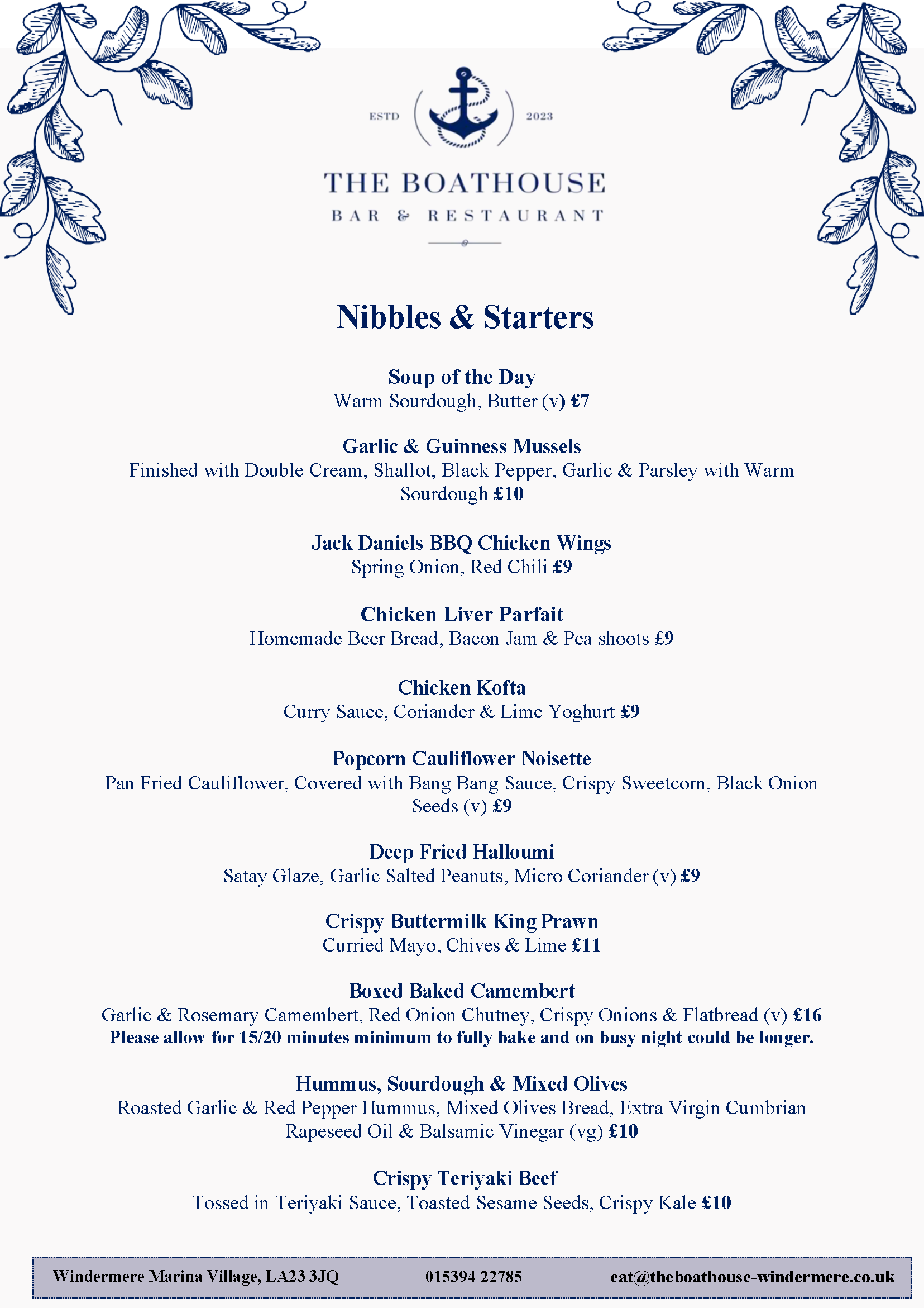 Menus — The Boathouse Bar and Restaurant