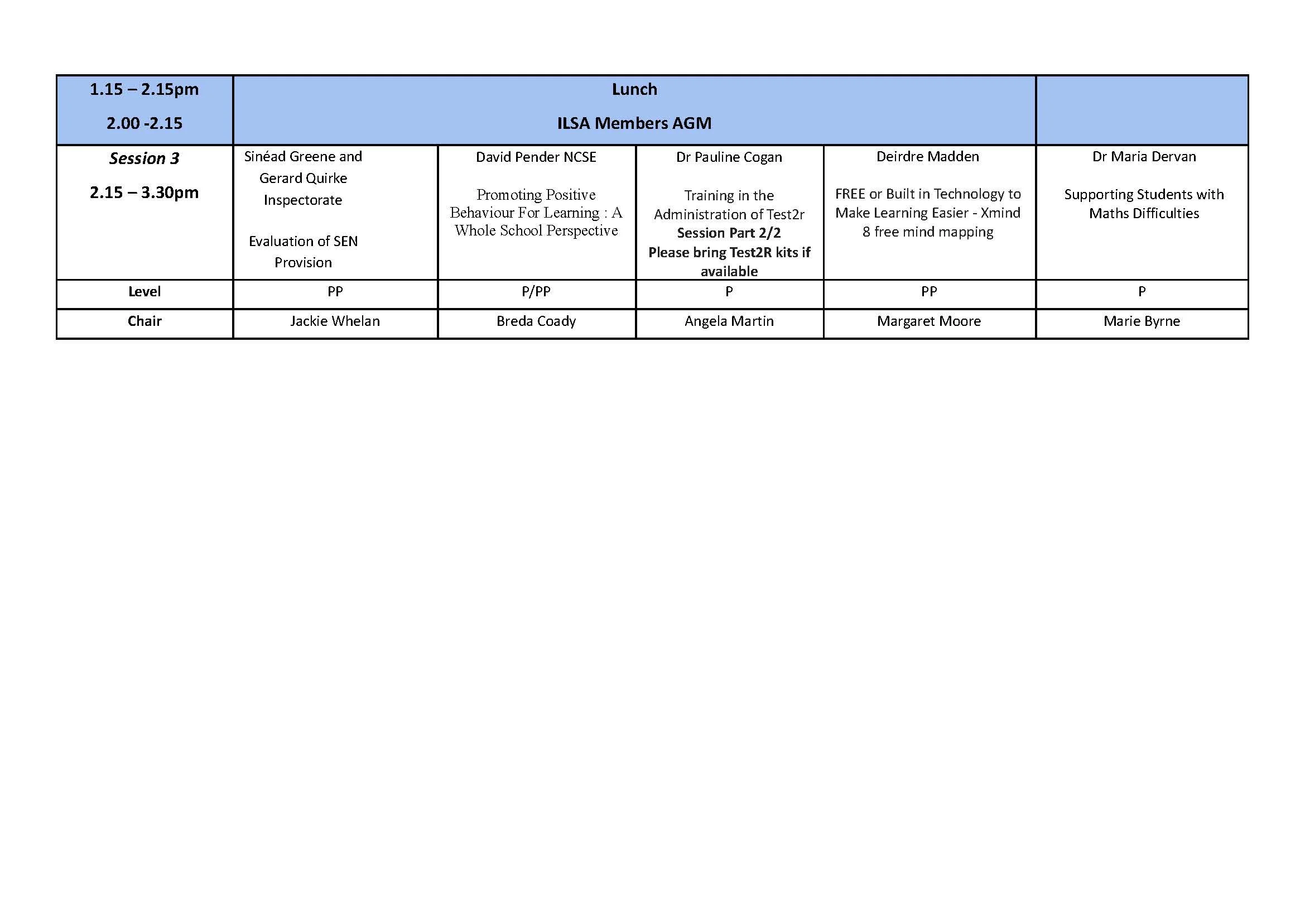Timetable — Irish Learning Support Association