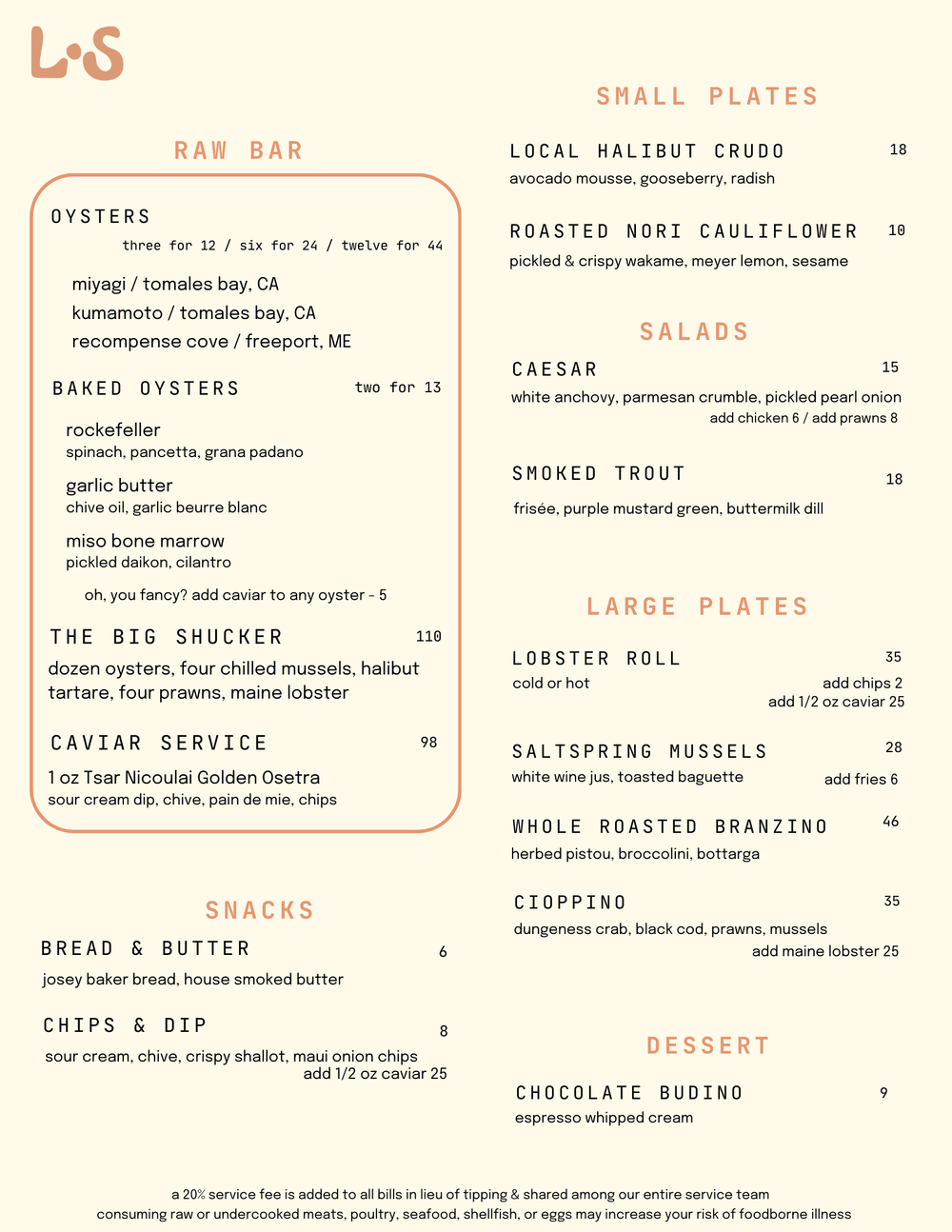 menu — little shucker