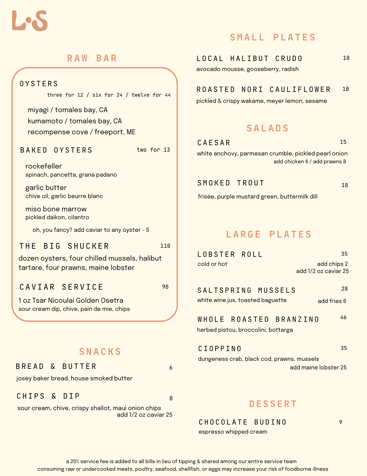 menu — little shucker