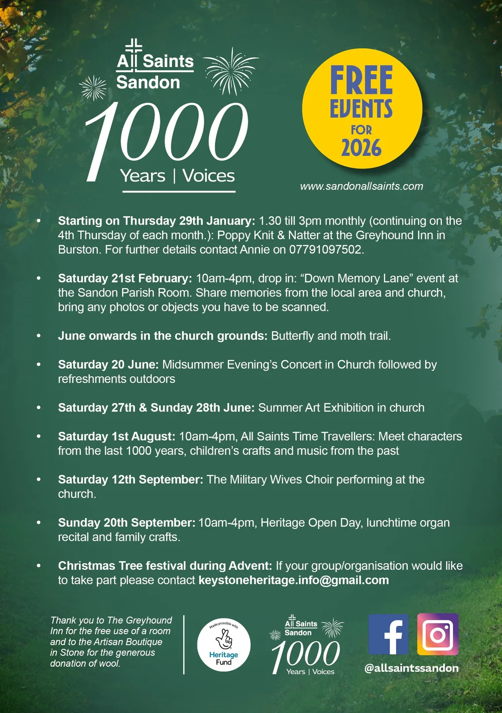 Upcoming events in our 1000 Years/Voices event — Sandon All Saints