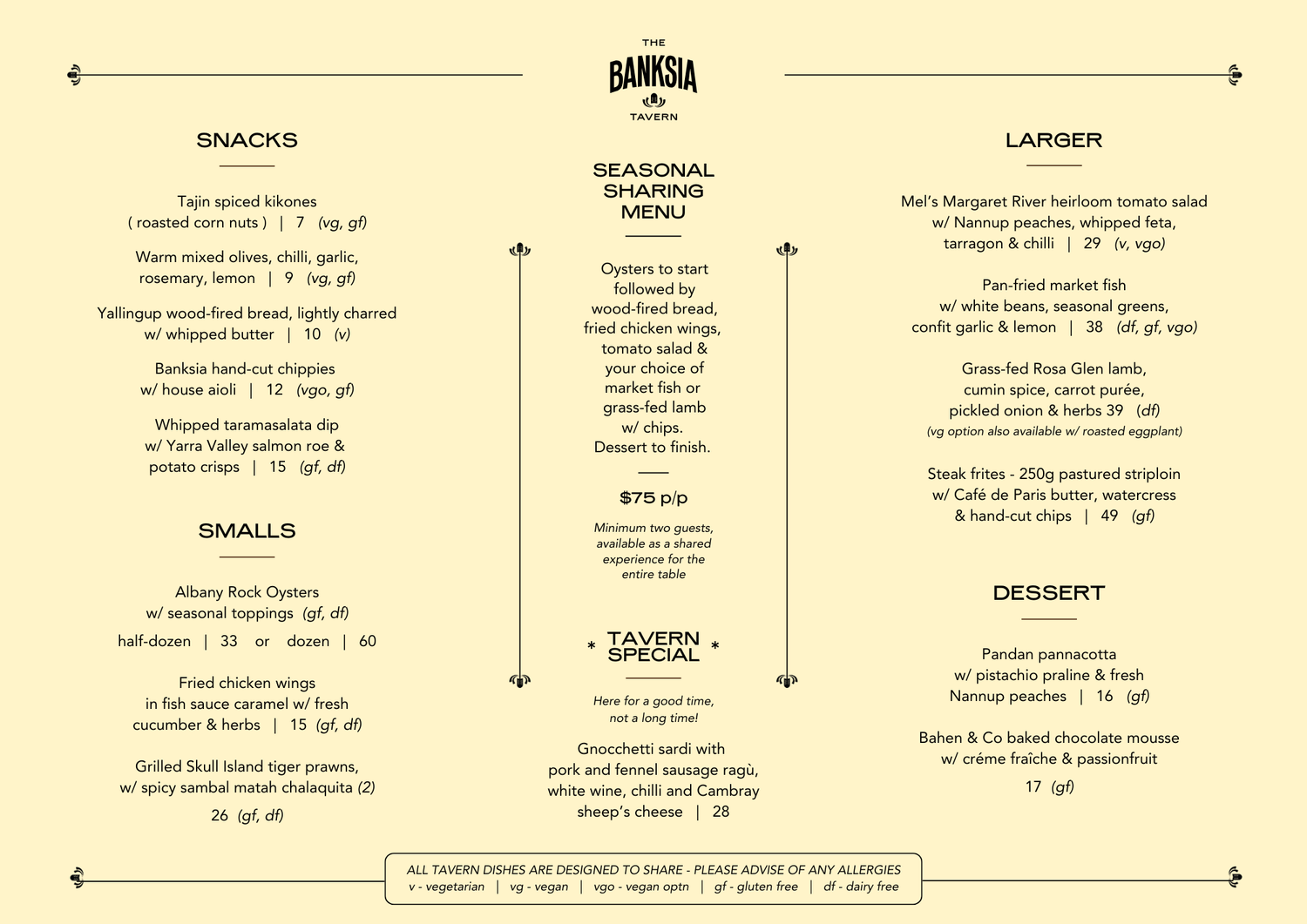 MENU — The Banksia Tavern