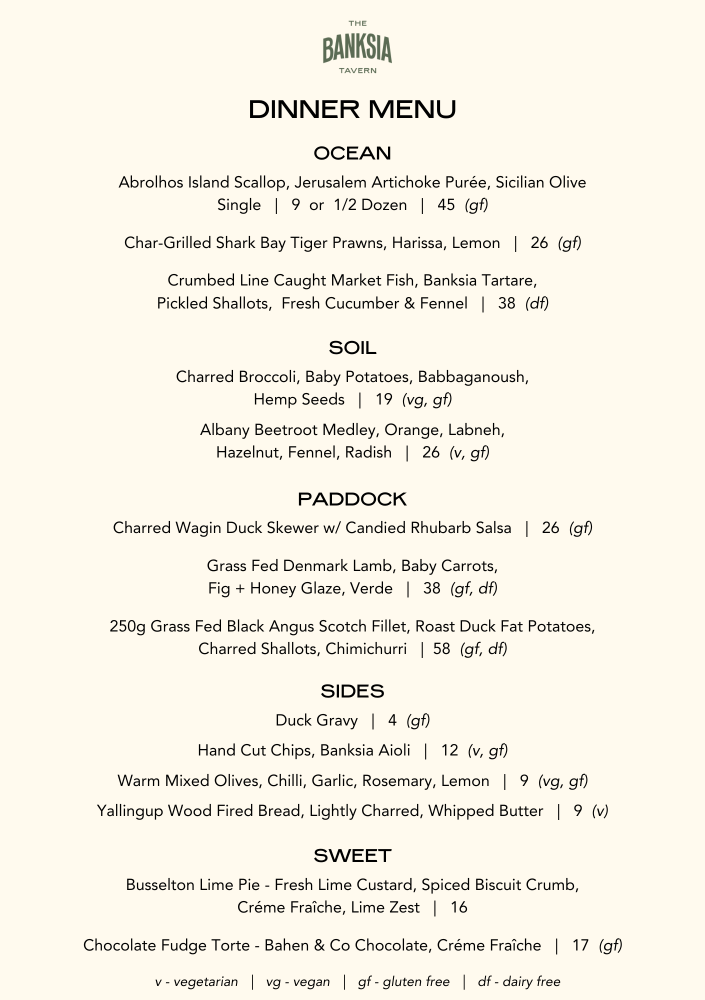 MENU — The Banksia Tavern