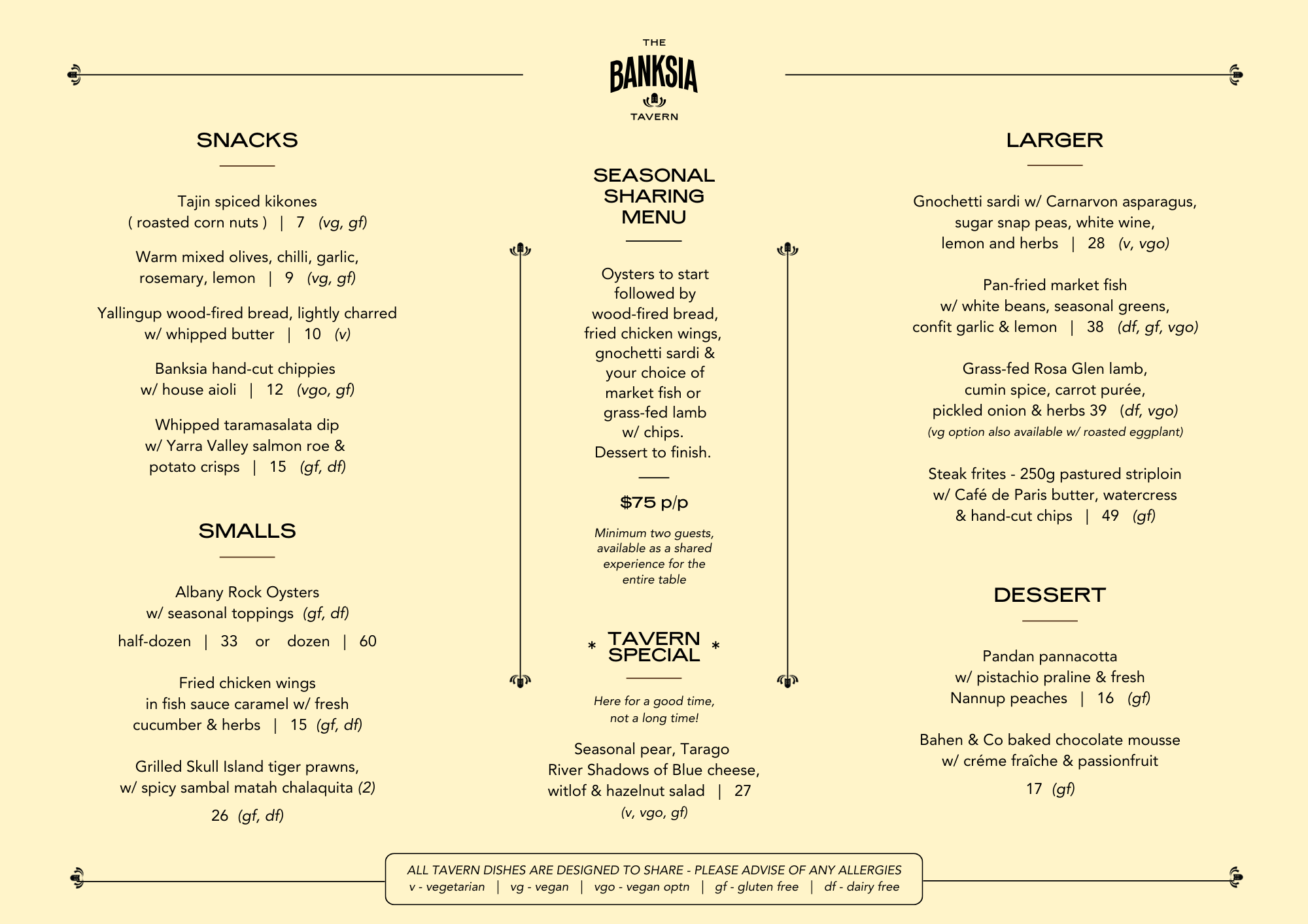 MENU — The Banksia Tavern
