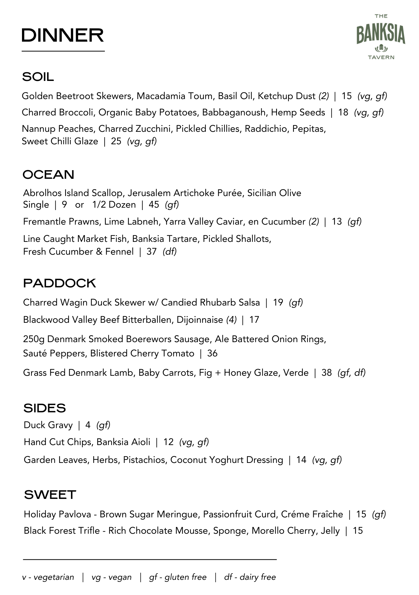 MENU — The Banksia Tavern