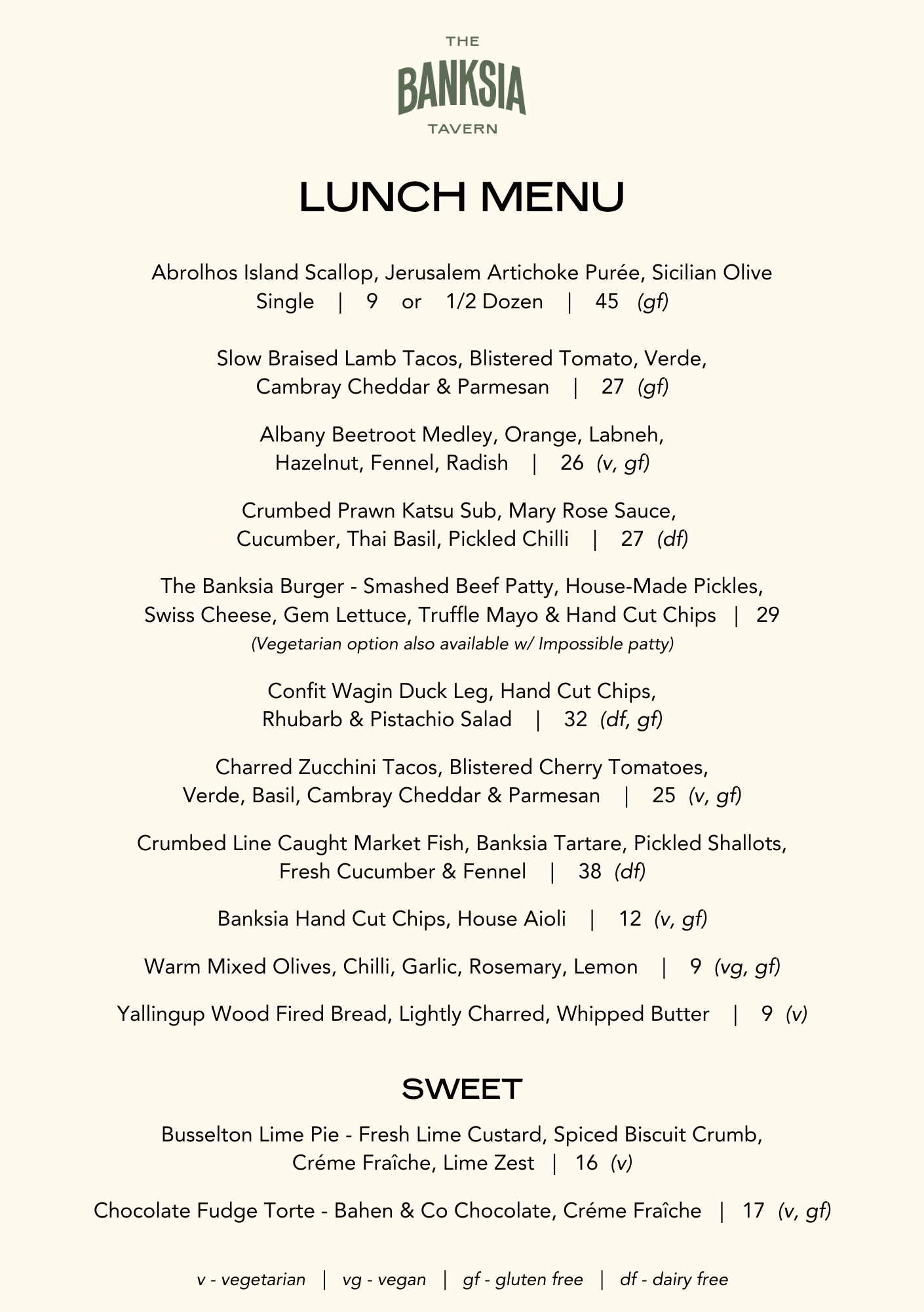 MENU — The Banksia Tavern