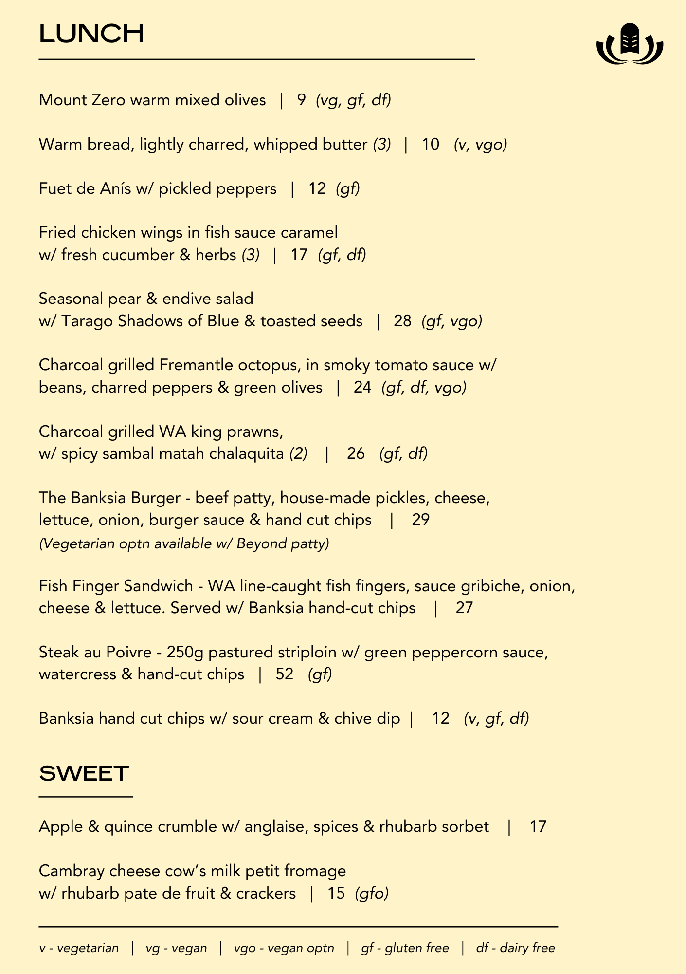 Menu — The Banksia Tavern
