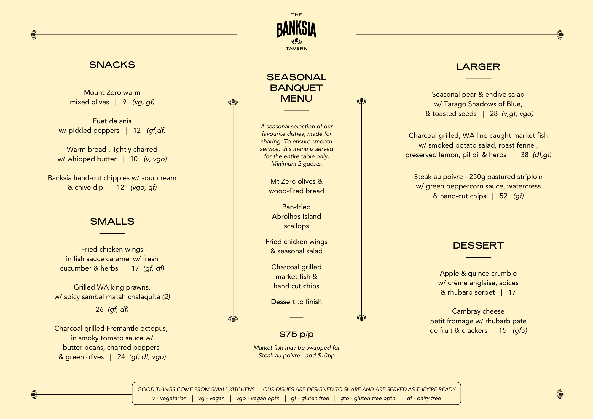 Menu — The Banksia Tavern