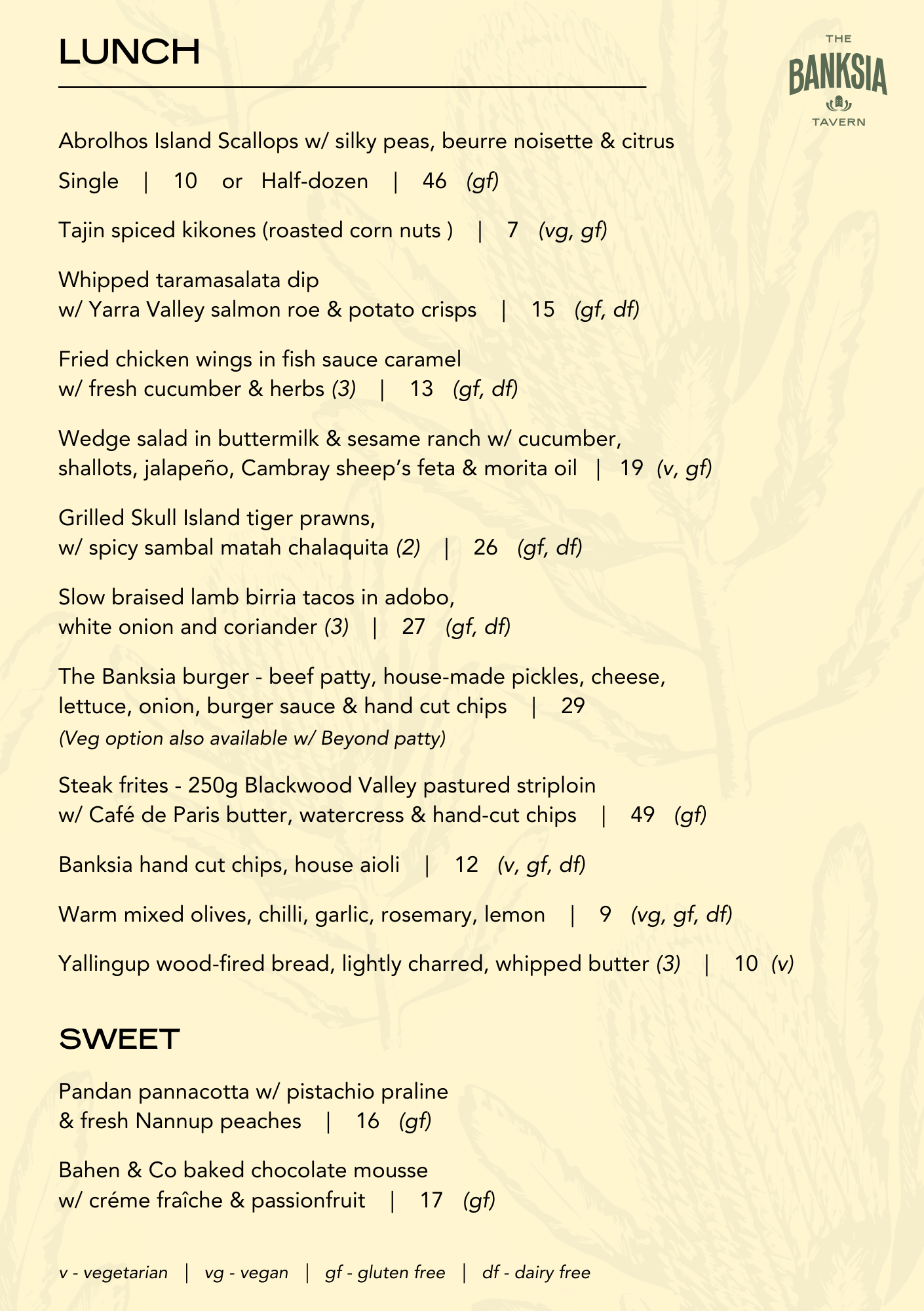 MENU — The Banksia Tavern