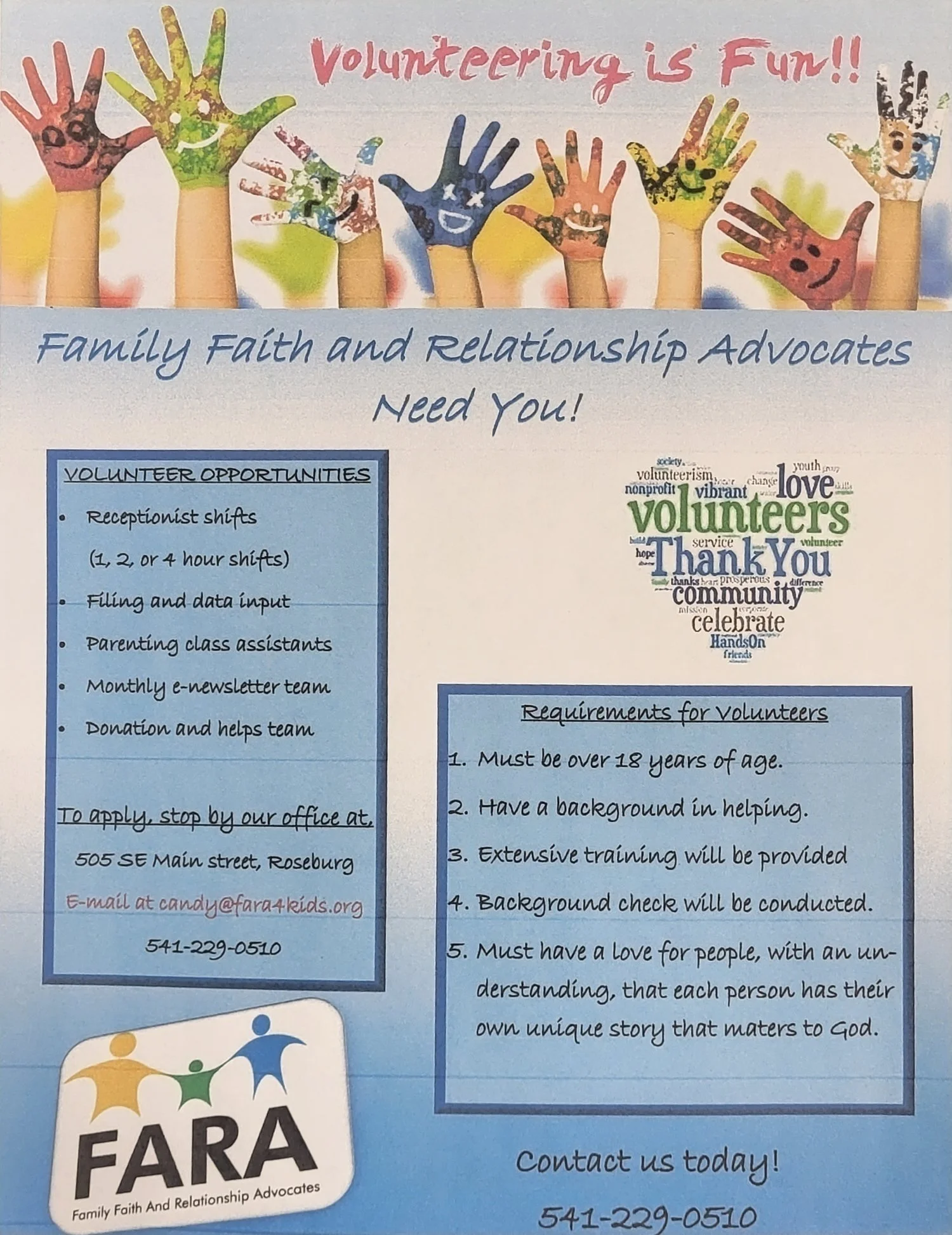 Volunteer at FARA — Family Faith and Relationship Advocates