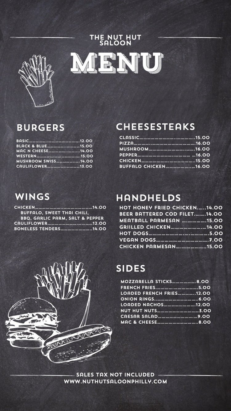 View Menu — The Nut Hut Saloon Philly