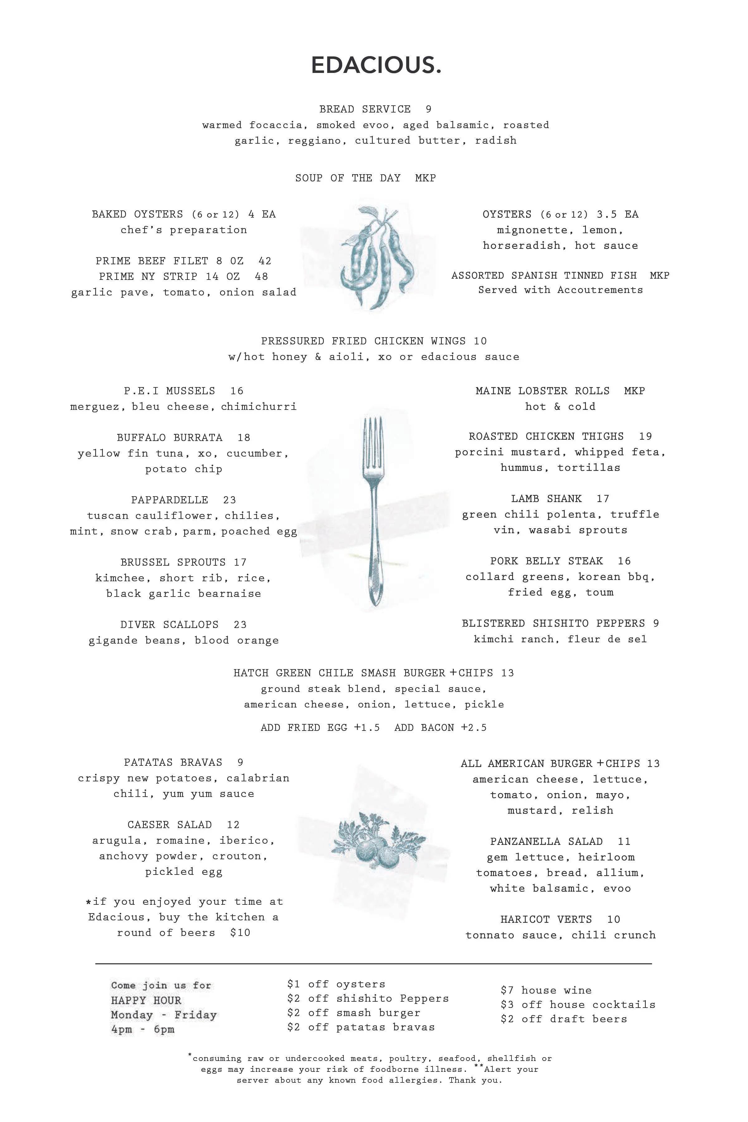 Dinner Menu — Edacious Kitchen