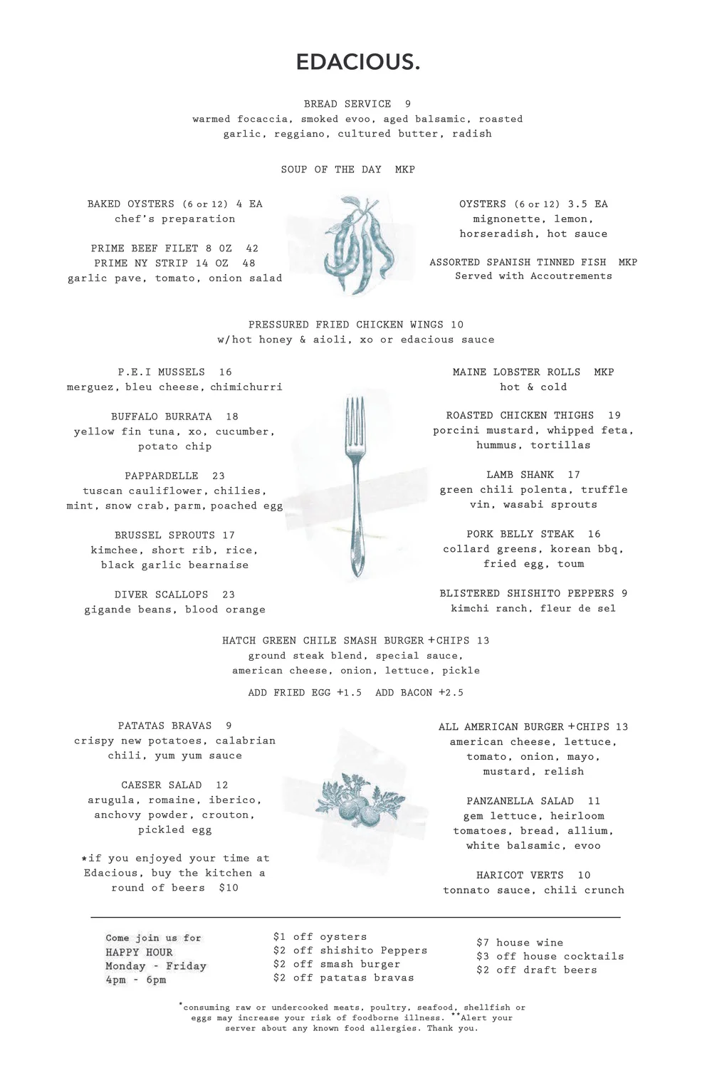 Dinner Menu — Edacious Kitchen
