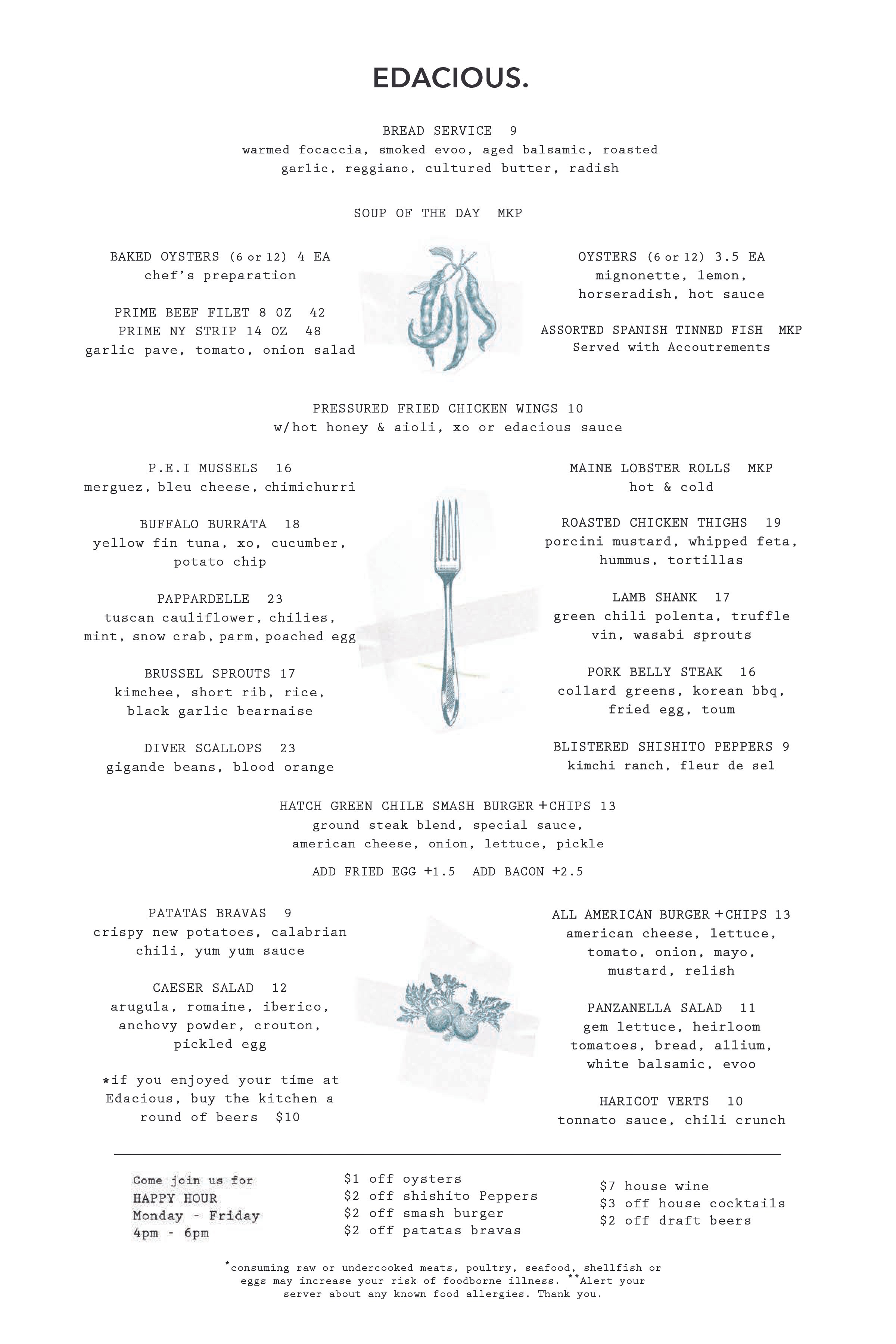 Dinner Menu — Edacious Kitchen