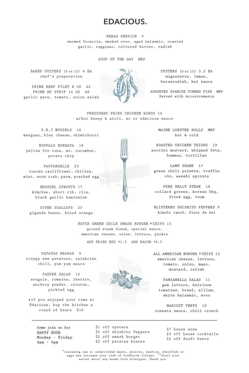 Dinner Menu — Edacious Kitchen