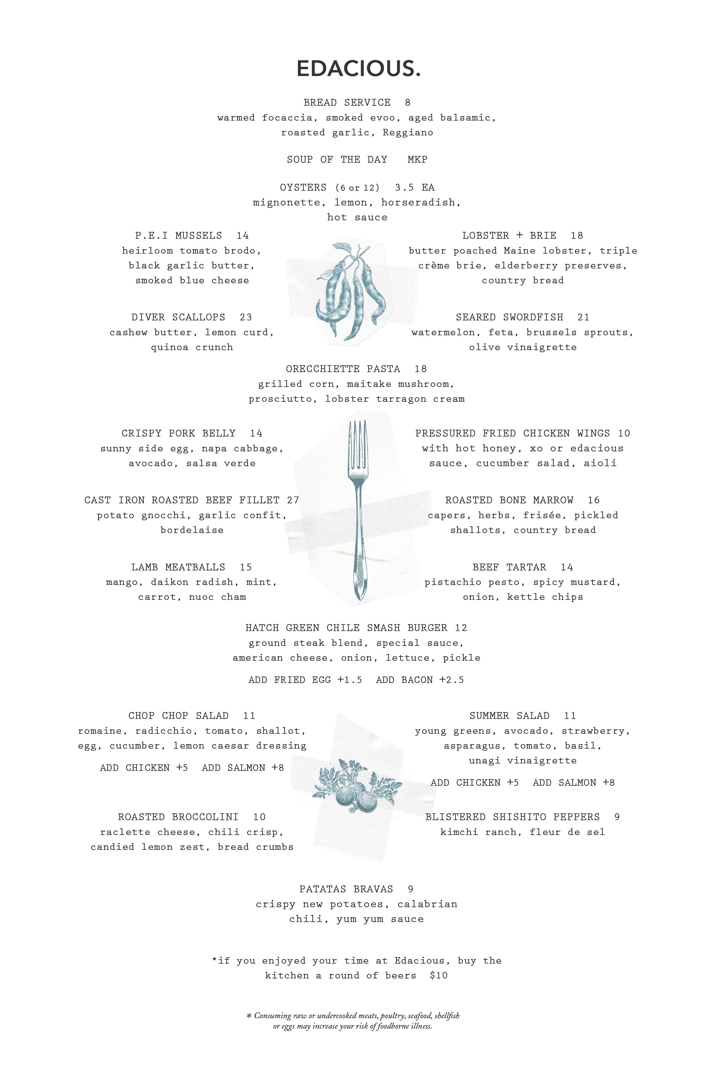 Dinner Menu — Edacious Kitchen