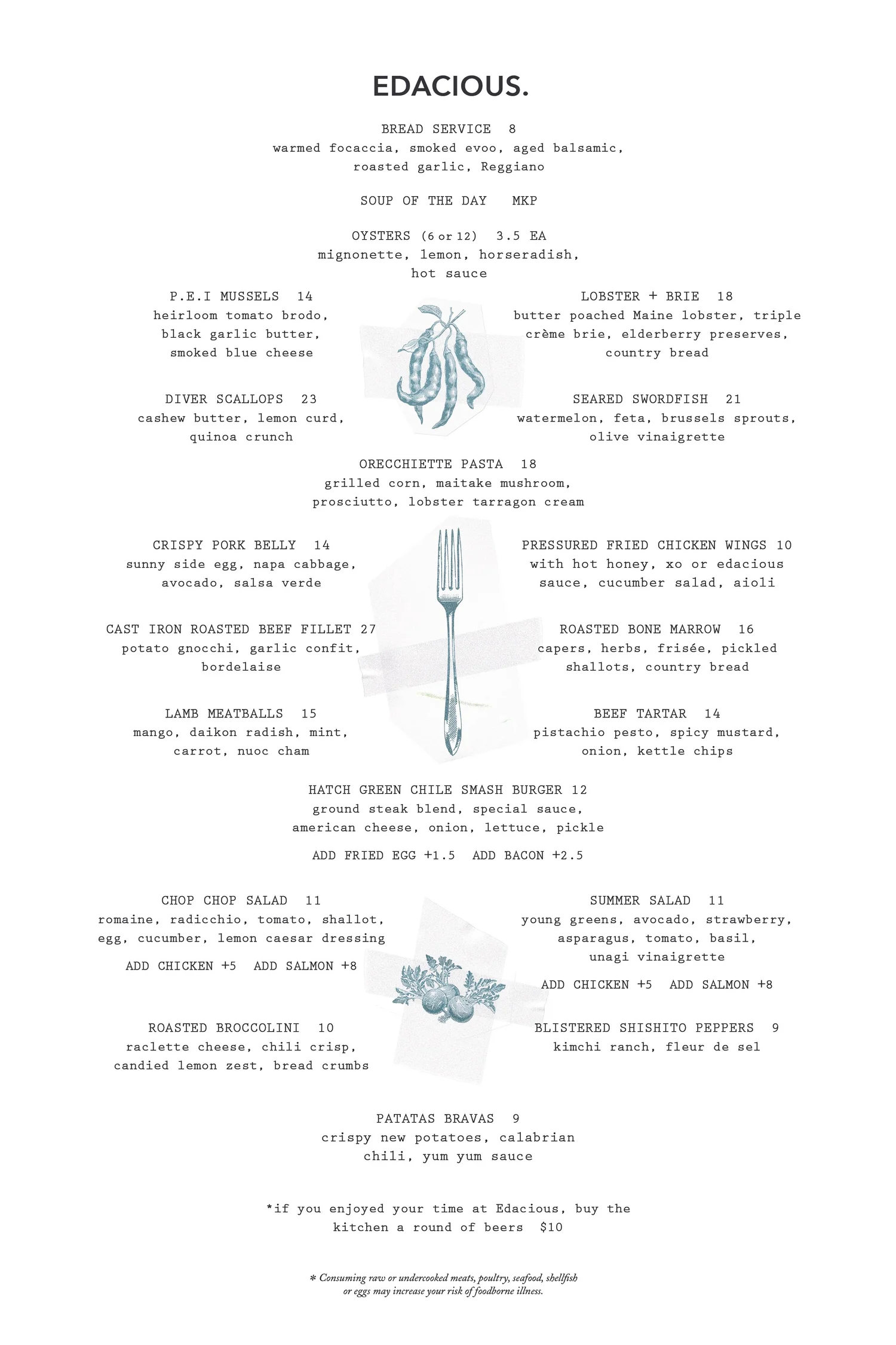 Dinner Menu — Edacious Kitchen