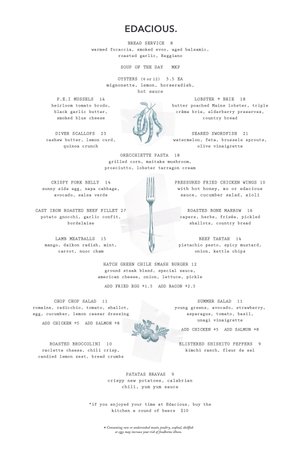 Dinner Menu — Edacious Kitchen