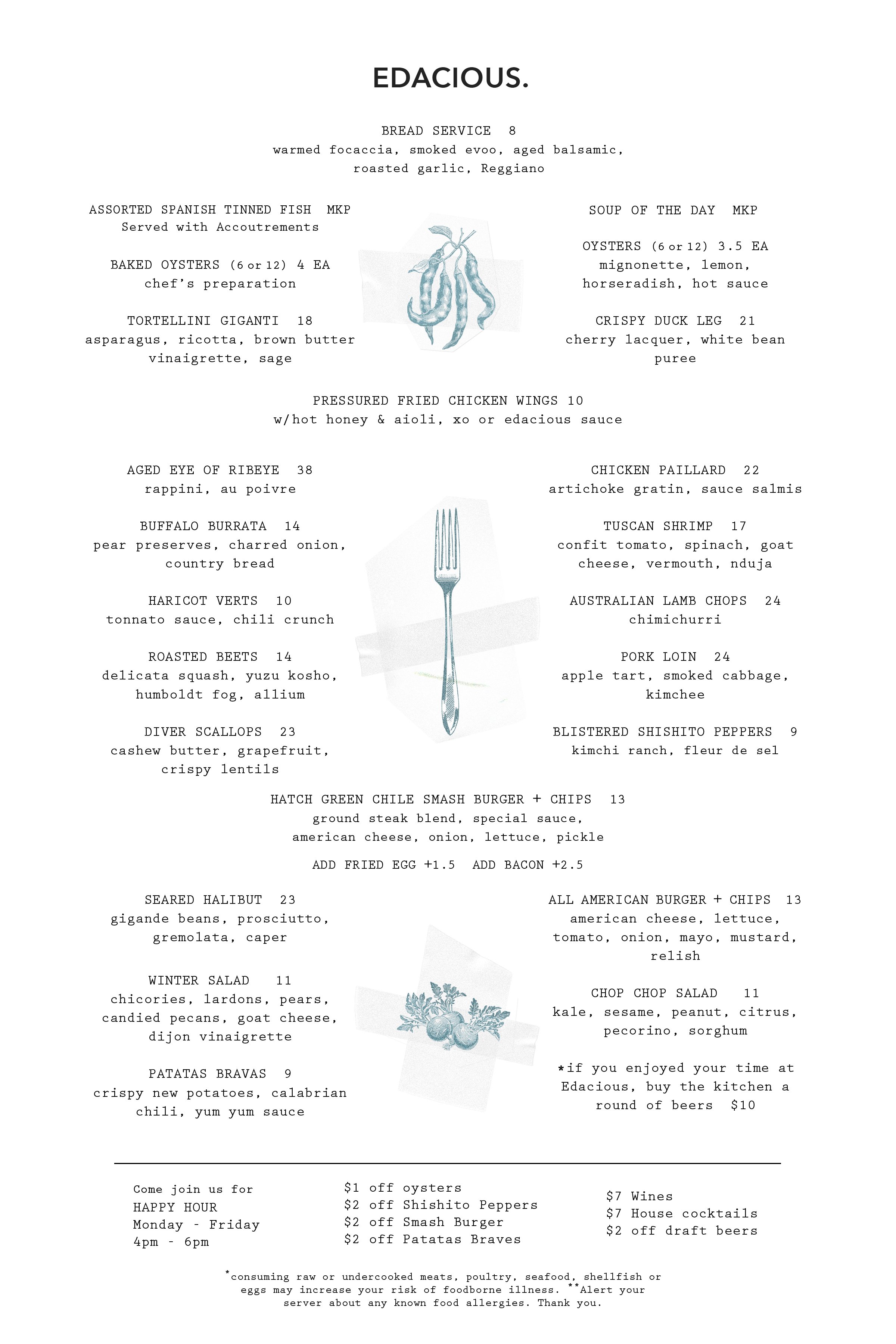 Dinner Menu — Edacious Kitchen