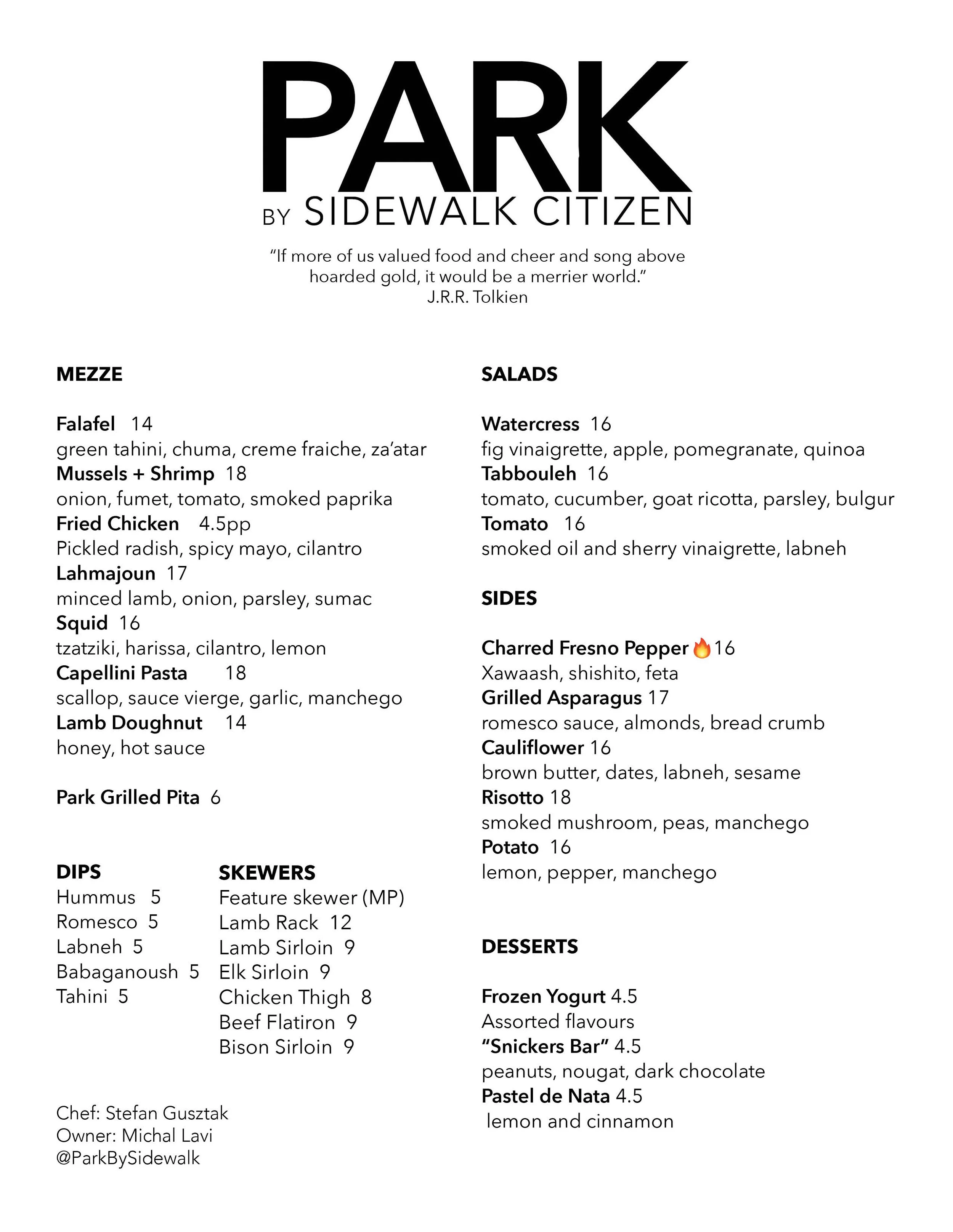 Menu 1 — Park By Sidewalk Citizen