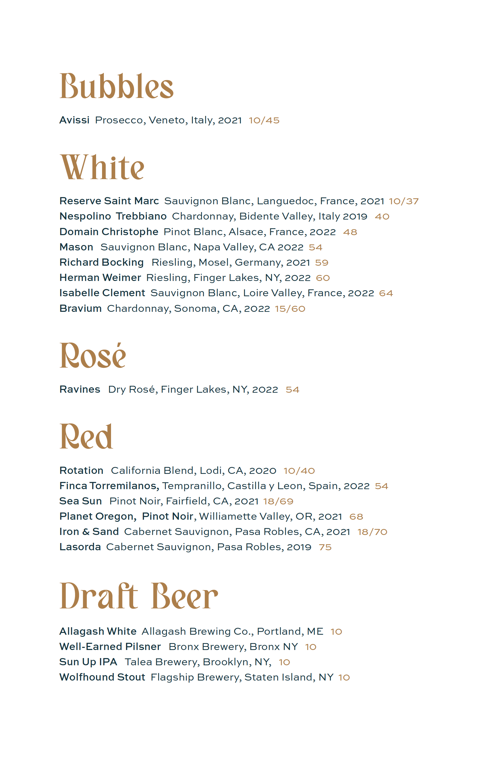 Dinner Menu — Haven