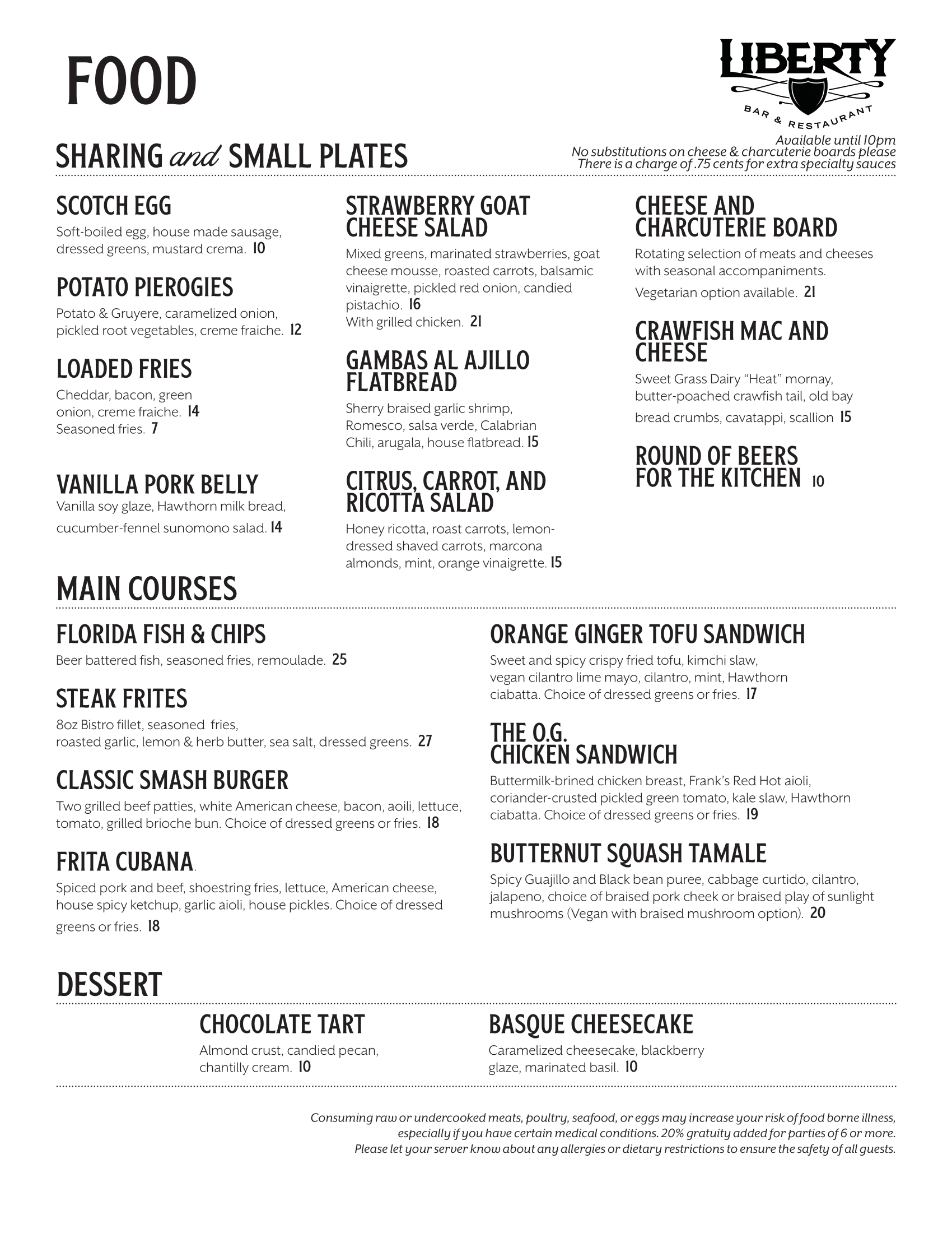 Dinner Menu — Liberty Bar & Restaurant