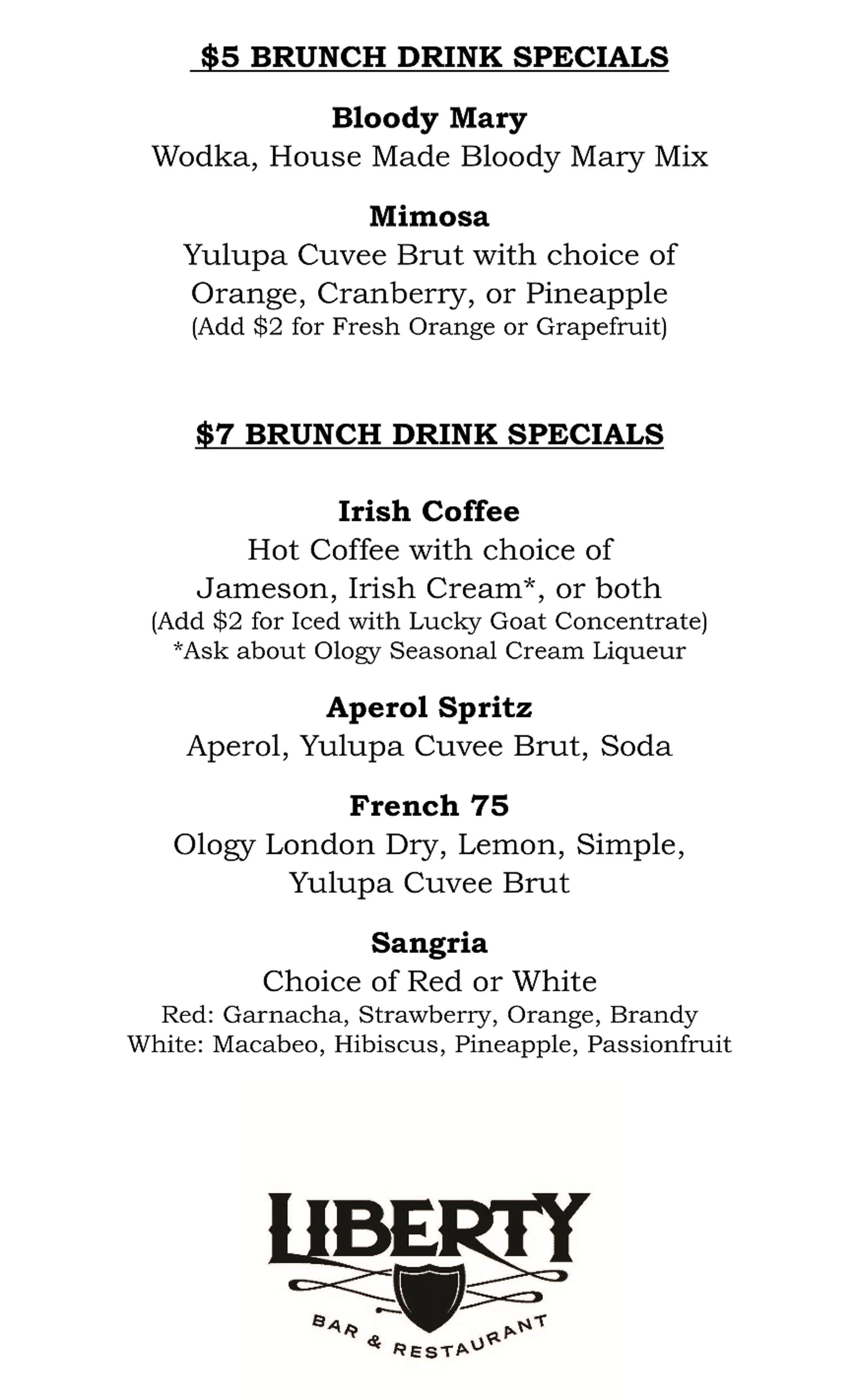 Brunch — Liberty Bar & Restaurant