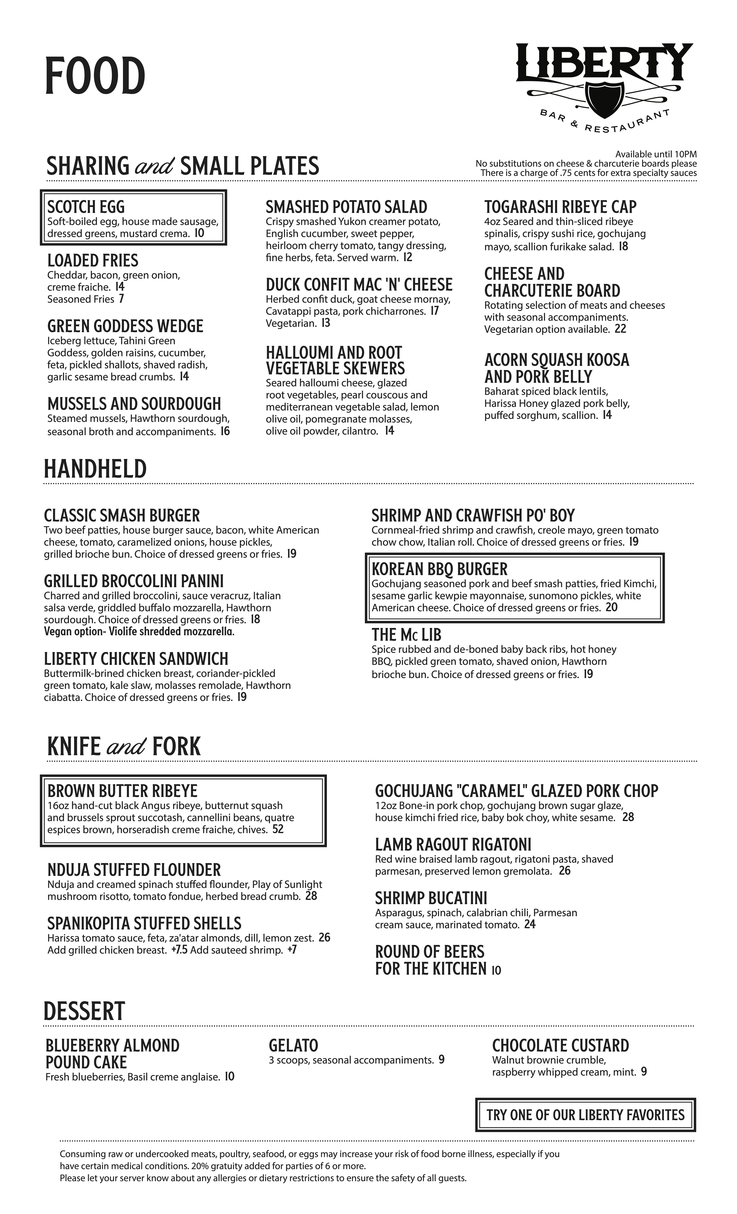 Dinner Menu — Liberty Bar & Restaurant