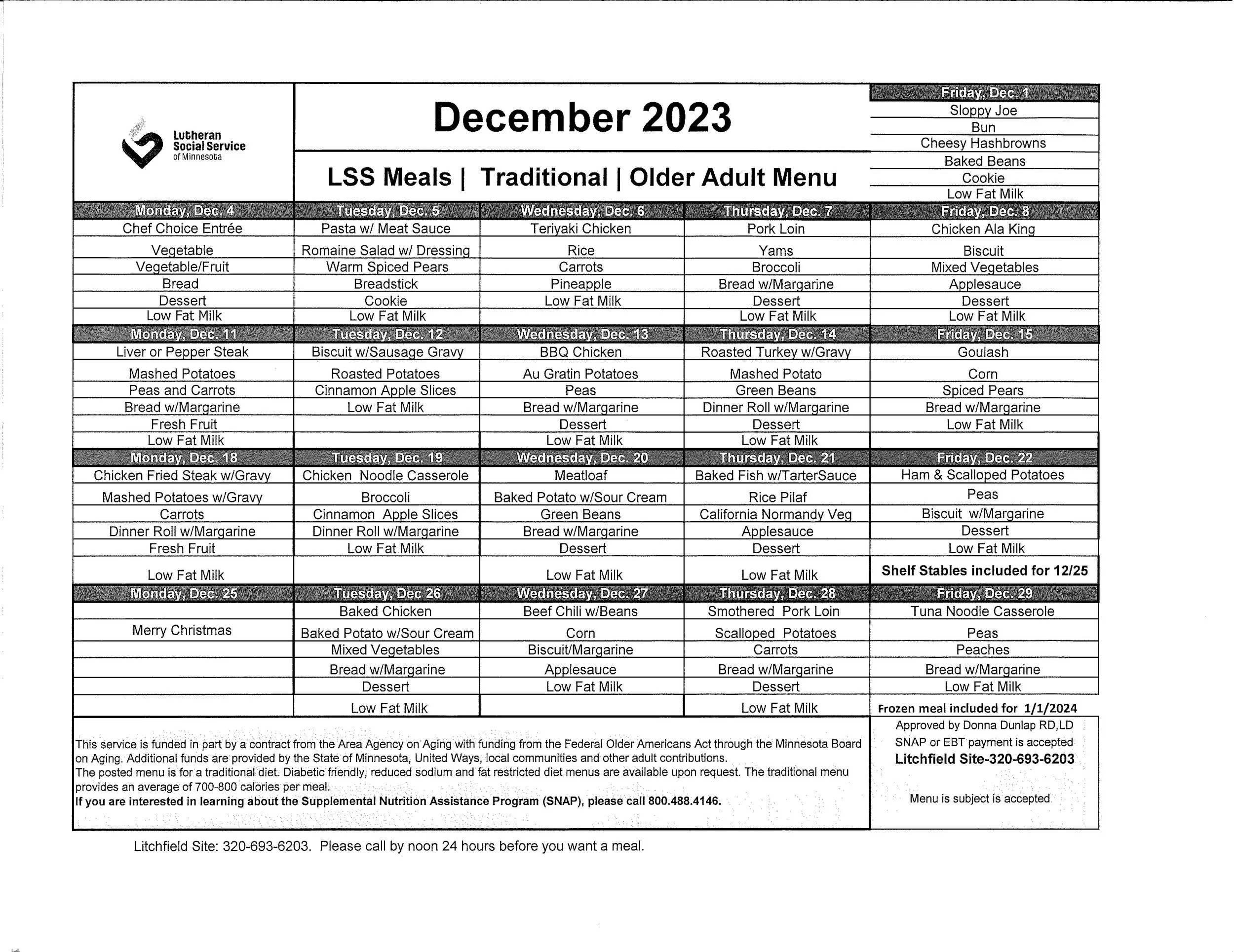 Menu — Zion Lutheran Church Litchfield MN