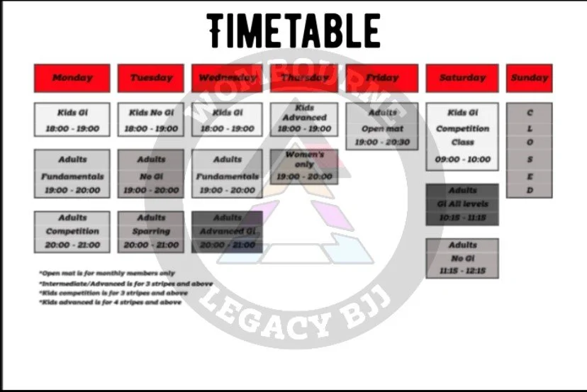 Timetable & prices — Wombourne Legacy BJJ