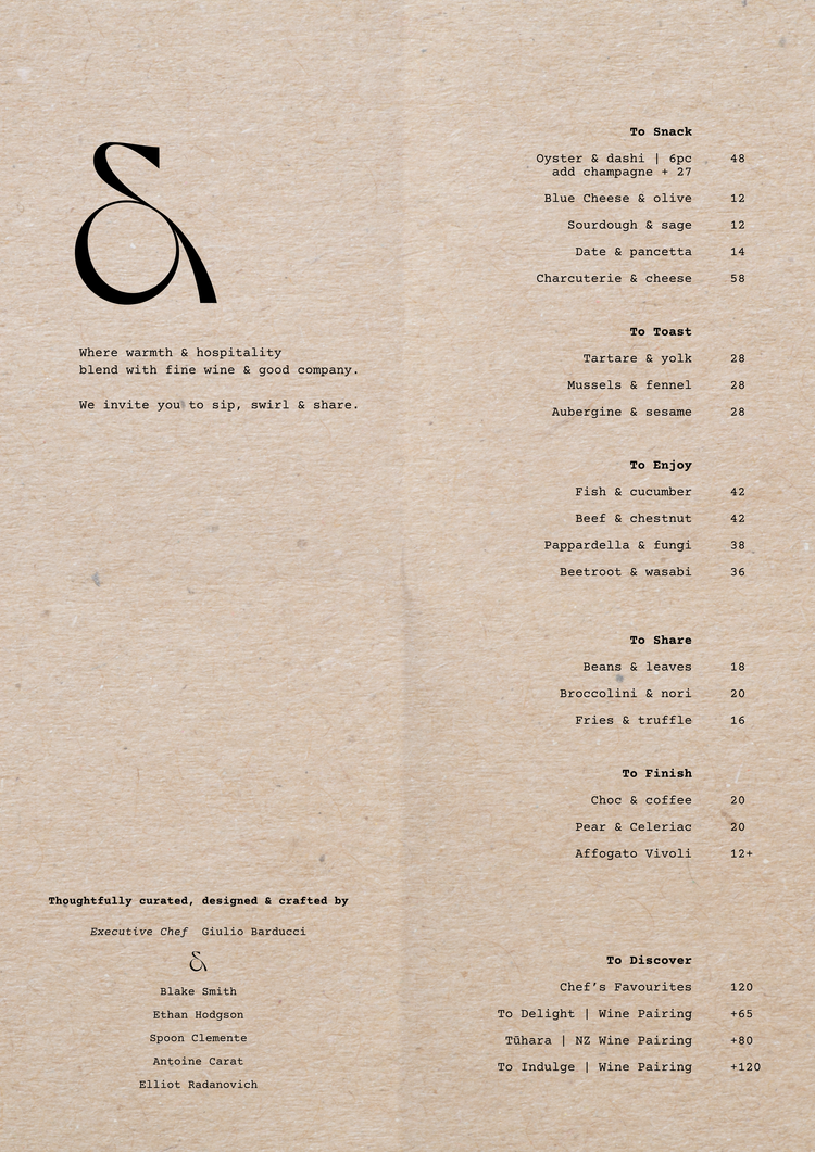 SAMPLE MENU — Toast & Oak