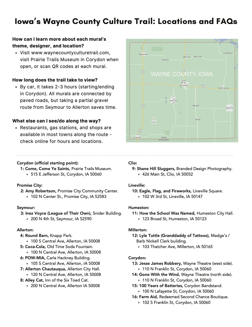 Iowa's Wayne County Culture Trail
