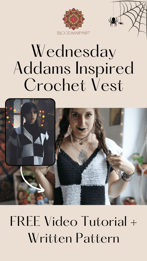 Wednesday Addams Inspired Checkered Crochet Vest - Free Video Tutorial ...