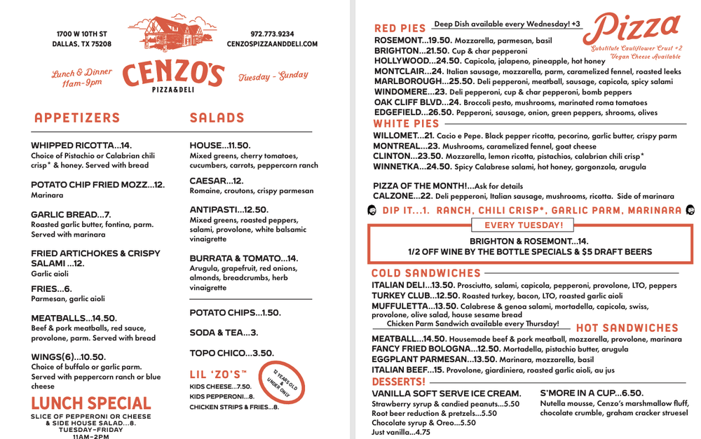 Lunch & Dinner Menu — Cenzo's Pizza & Deli