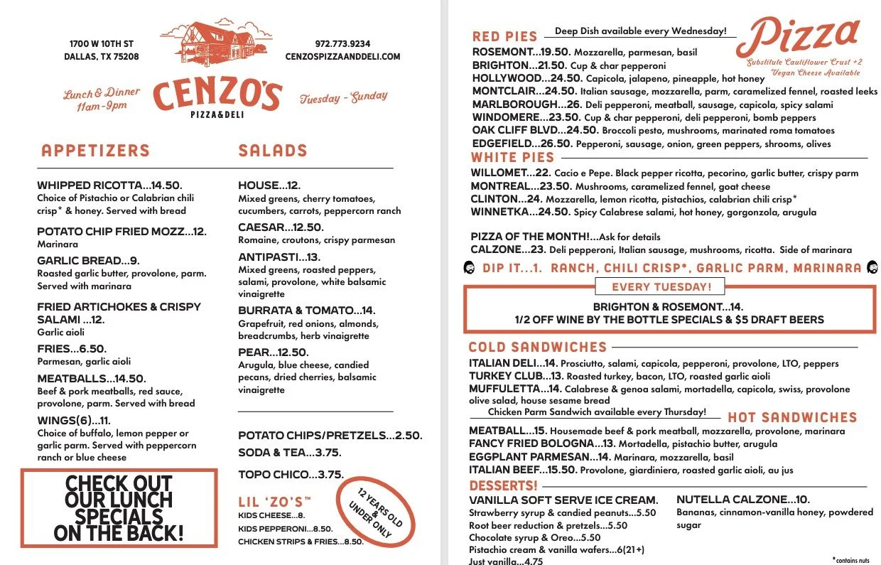 Lunch & Dinner Menu — Cenzo's Pizza & Deli