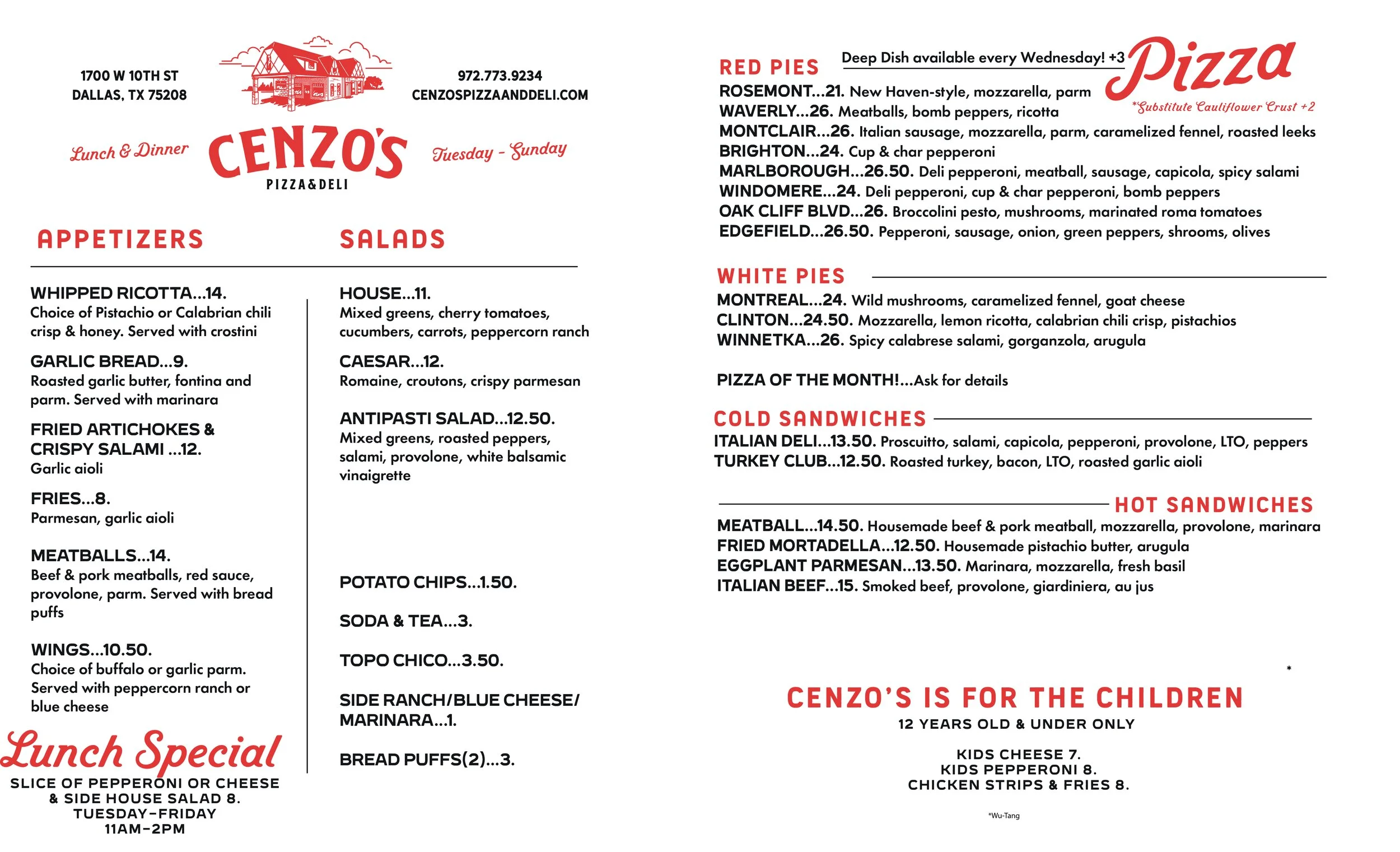 Lunch & Dinner — Cenzo's Pizza & Deli