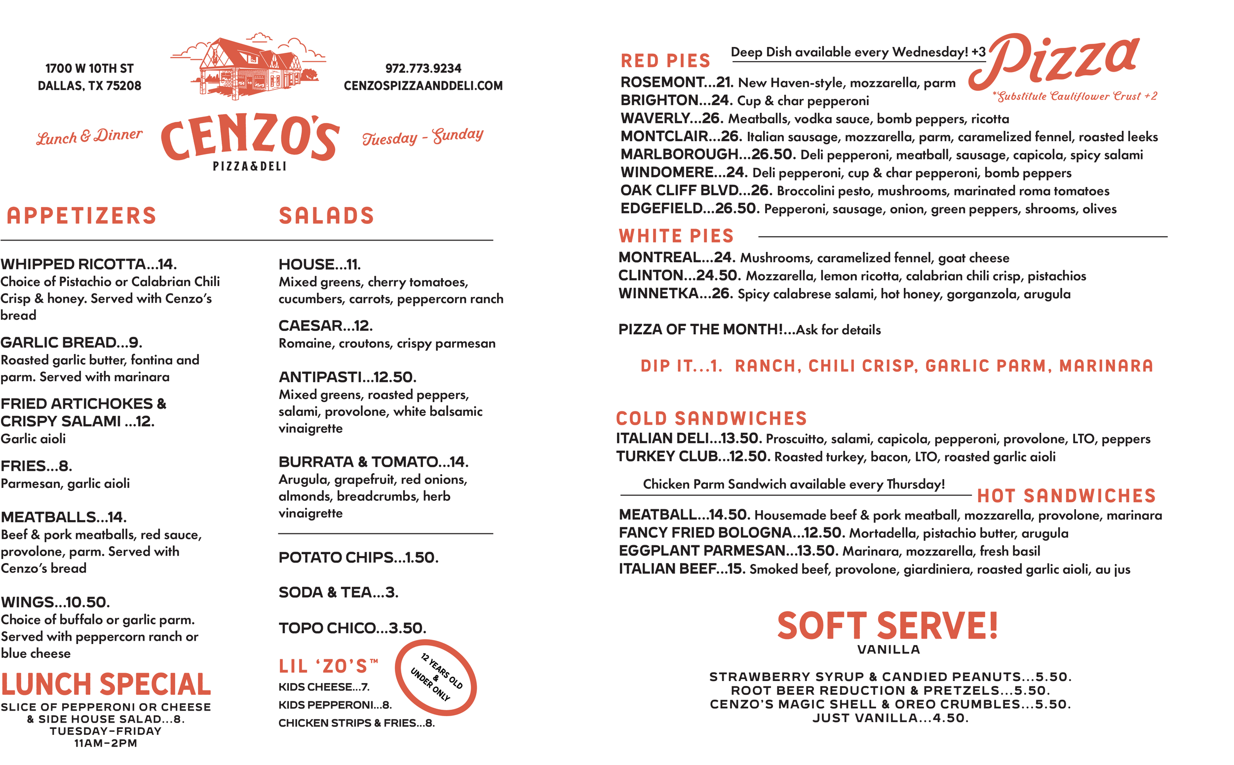 Lunch & Dinner — Cenzo's Pizza & Deli