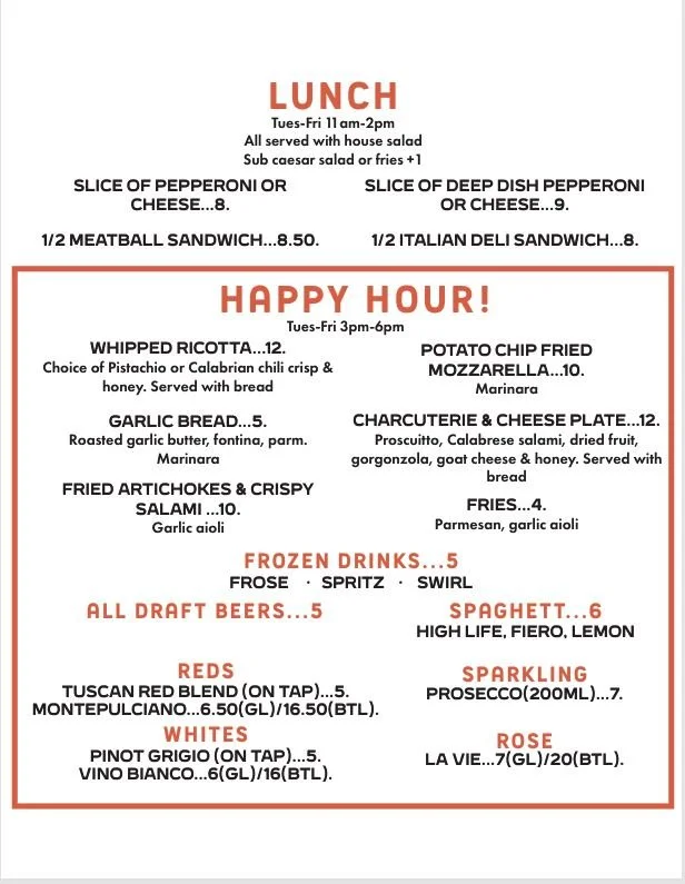 Happy Hour & Retail Menu — Cenzo's Pizza & Deli