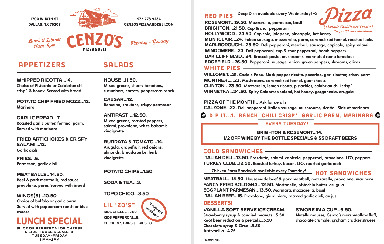 Lunch & Dinner Menu — Cenzo's Pizza & Deli